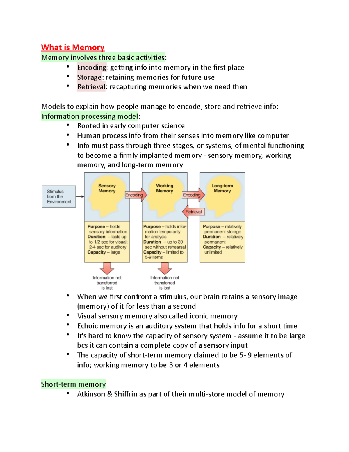 What is Memory - chapter 8 textbook notes 3rd edition - What is Memory ...