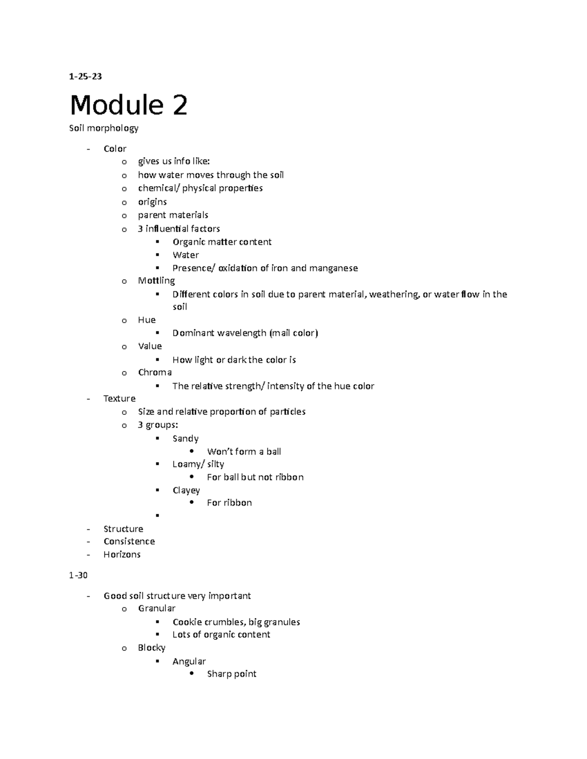 Soil science Module 2 Notes - 1-25- Module 2 Soil morphology Color o ...