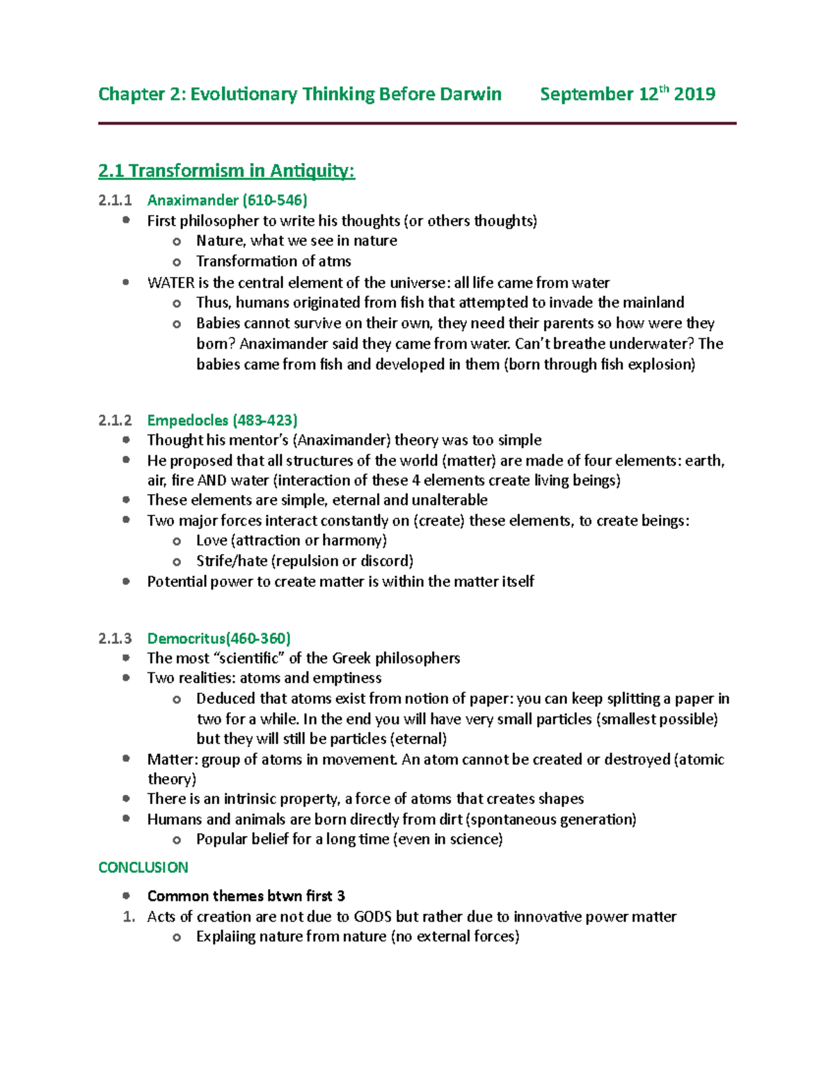 BIO 1130 - Chapter 2 - Chapter 2: Evolutionary Thinking Before Darwin ...
