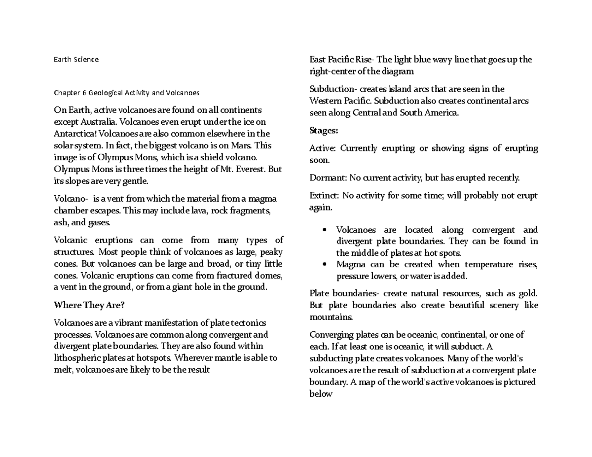 Earth Scienc 1 - lesson - Earth Science Chapter 6 Geological Activity ...