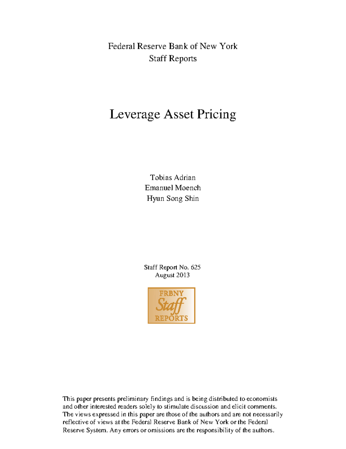 Leverage Asset pricing - This paper presents preliminary findings and ...
