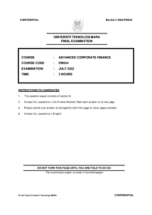 TUTORIAL FIN544 APRIL 2010 PAST YEAR QUESTION - financial corporate ...
