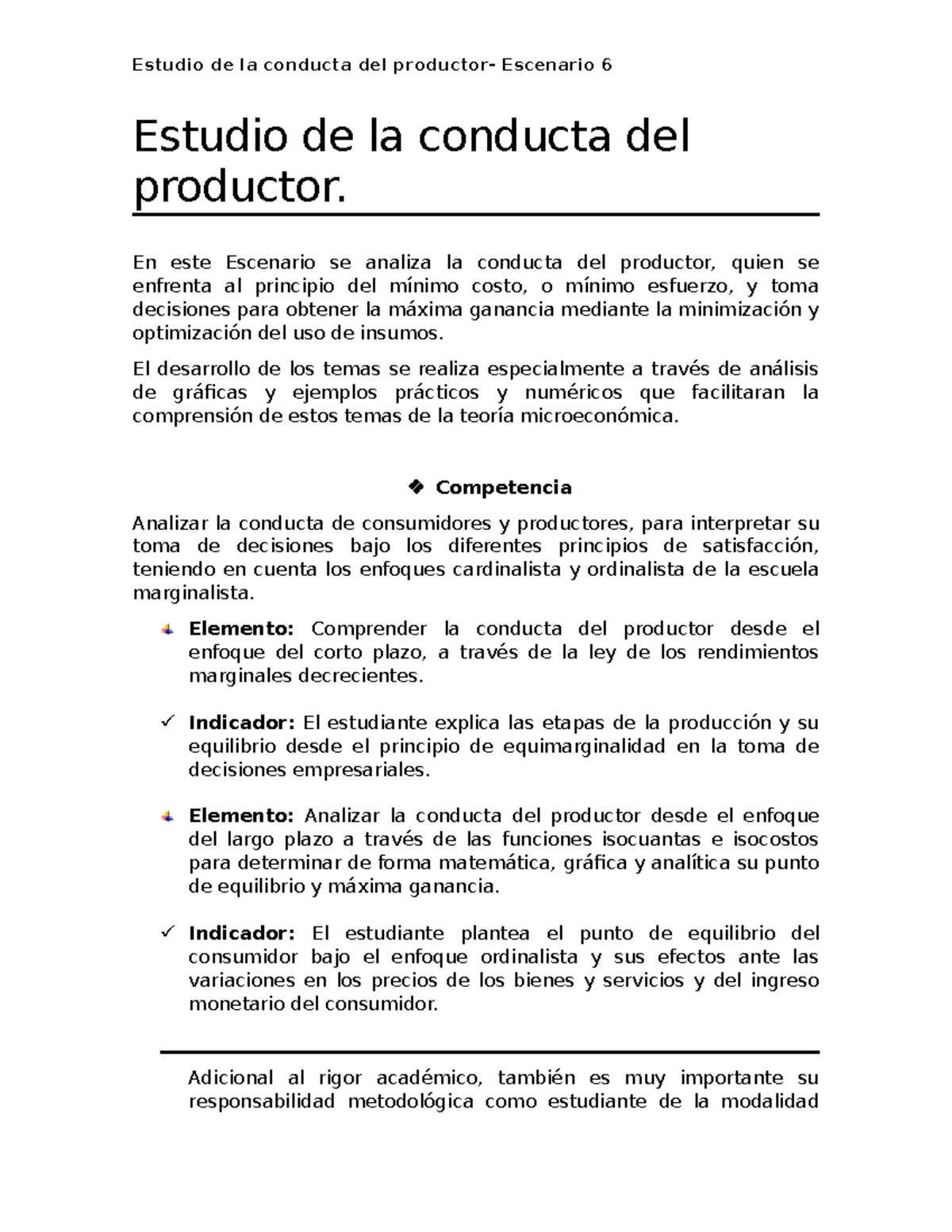 Estudio de la conducta del productor - En este Escenario se analiza la ...