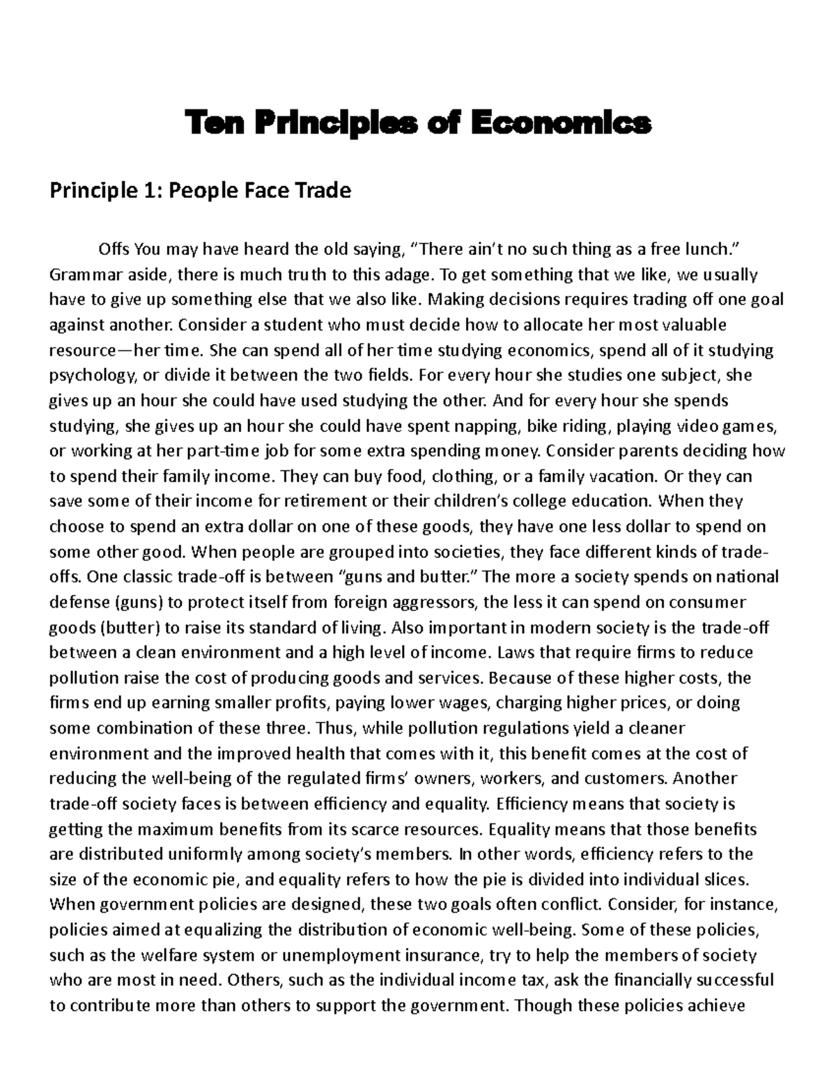 Ten Principles of Economics - Ten Principles of Economics Principle 1 ...