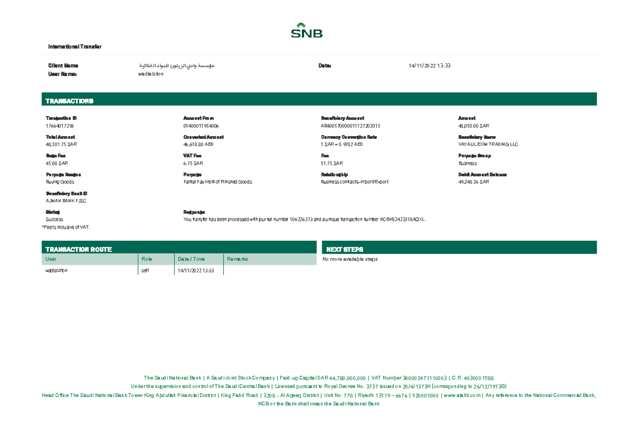 Ztn snb ajmn1 - lsduhf USDH - International Transfer Client Name مؤسسة ...