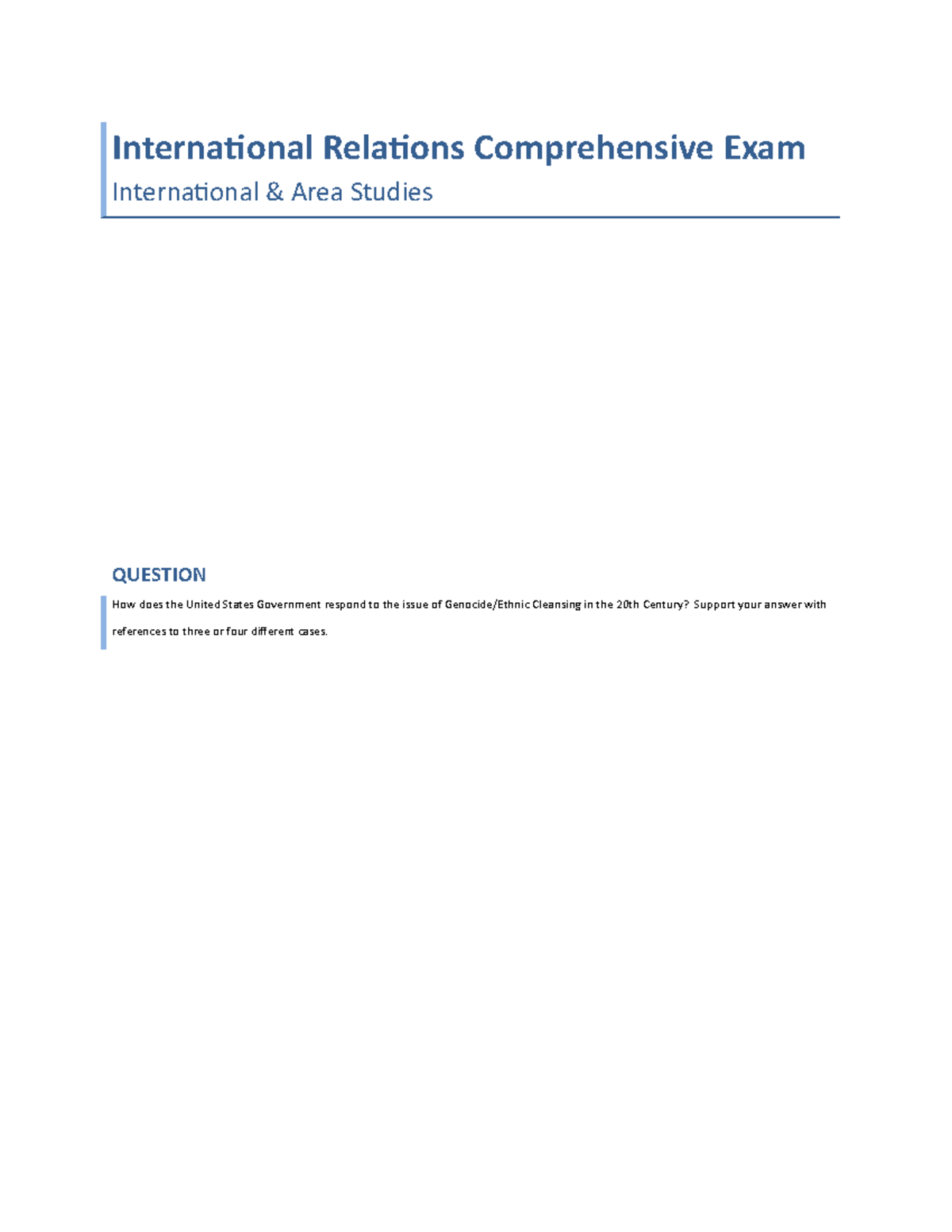 Genocide Comp Paper - Grade: A - International Relations Comprehensive ...
