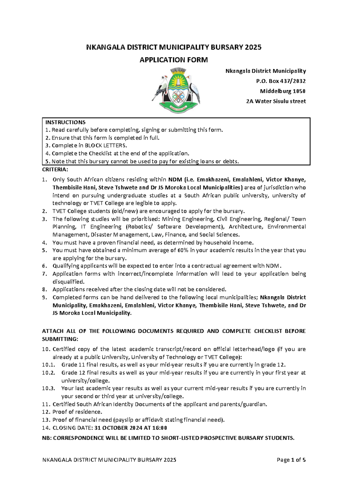 Nkangala District Municipality Bursary 2025 - NKANGALA DISTRICT ...