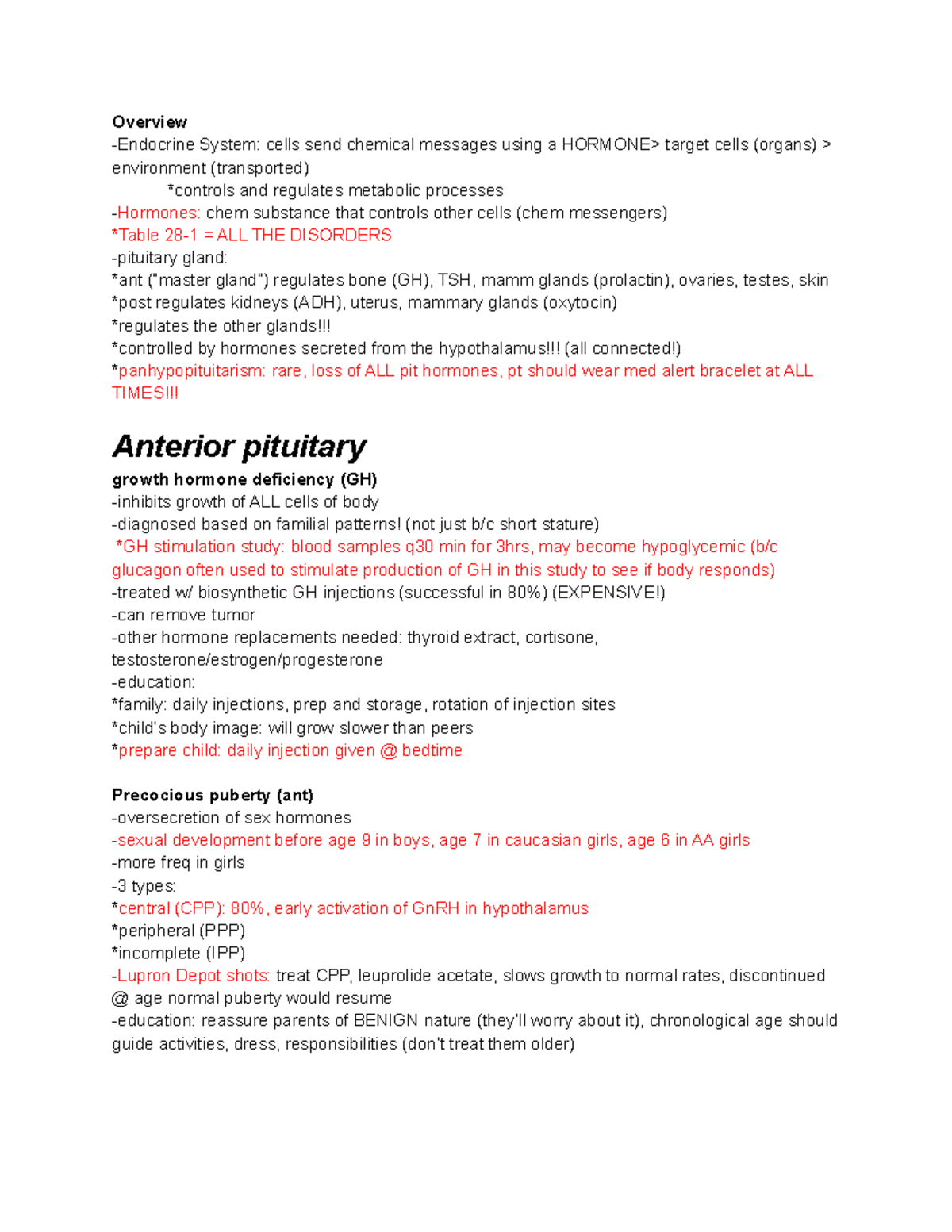Chapter 28 Endocrine - lecture notes - Overview -Endocrine System ...