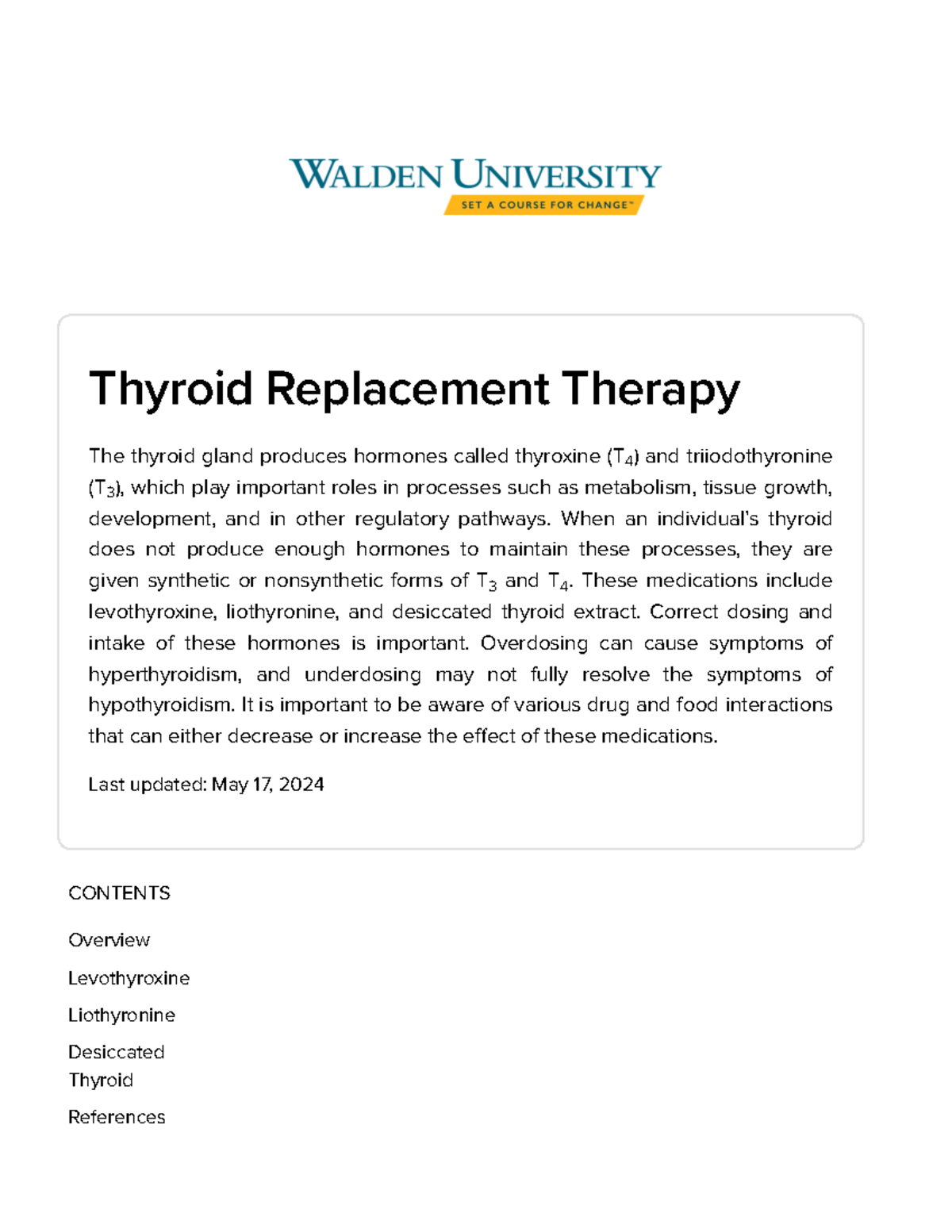 Thyroid Replacement Therapy - Walden University - Thyroid Replacement ...
