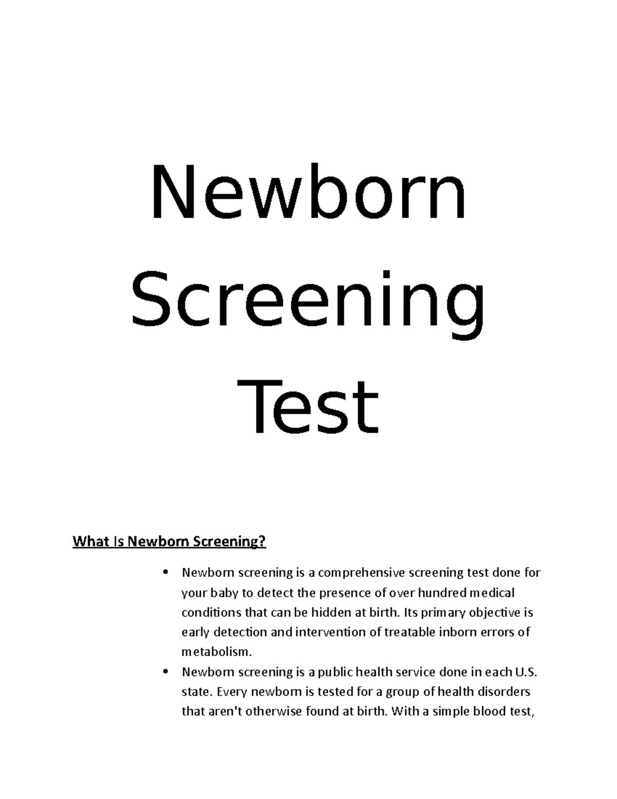 Newborn Screening Test - Newborn Screening Test What Is Newborn ...