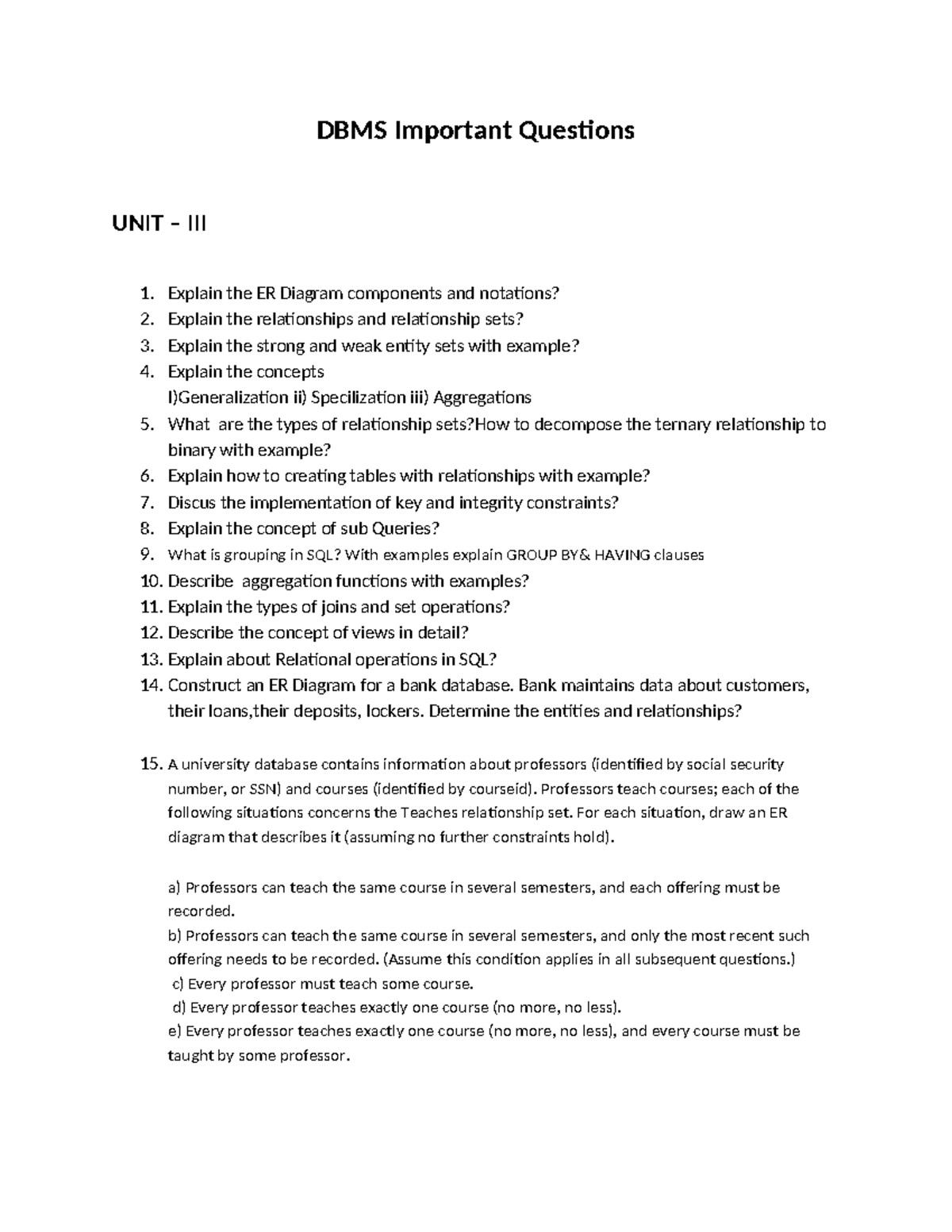 DBMS Important Questions - Explain the ER Diagram components and ...