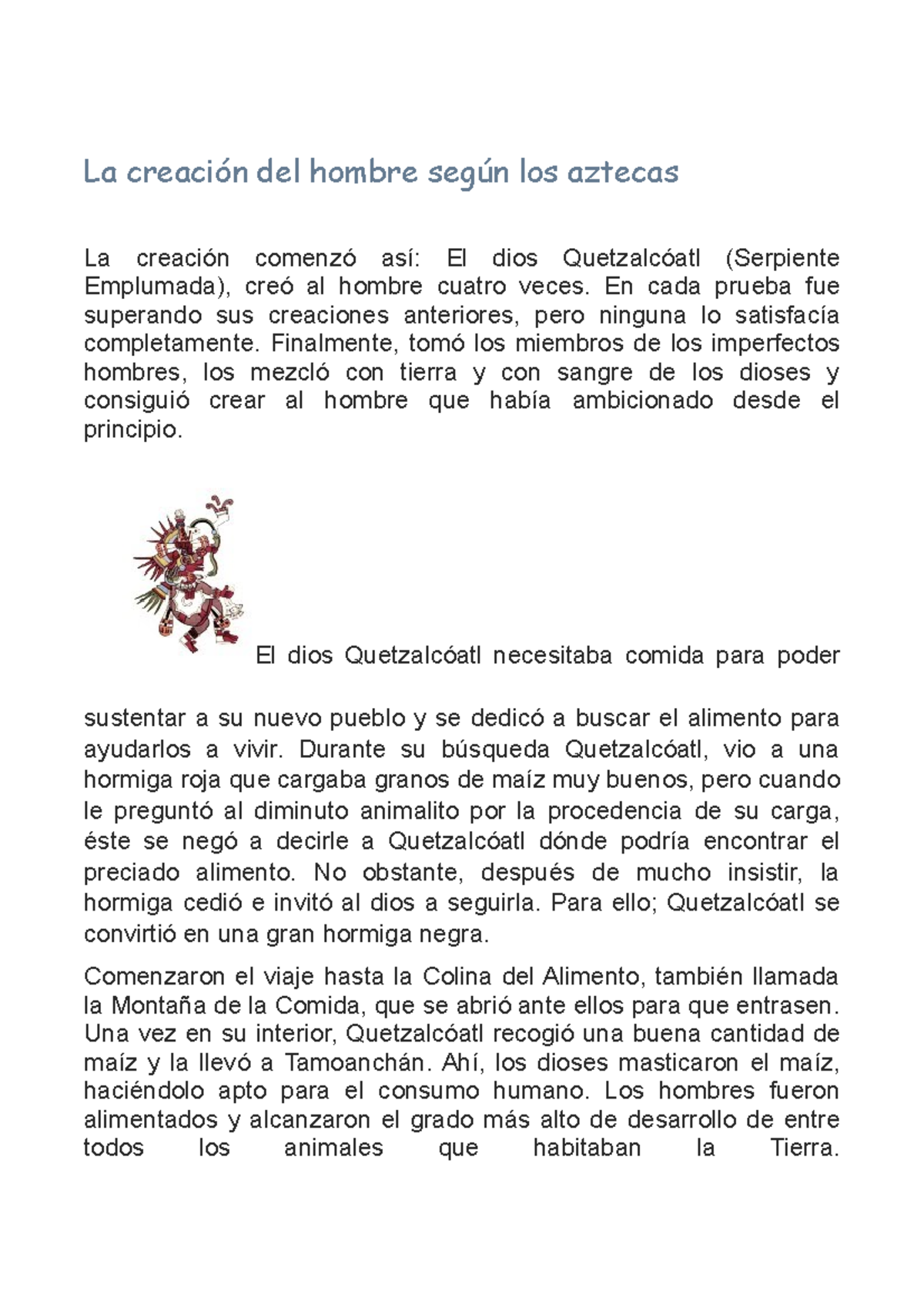 La creación del hombre en los aztecas - La creación del hombre según ...