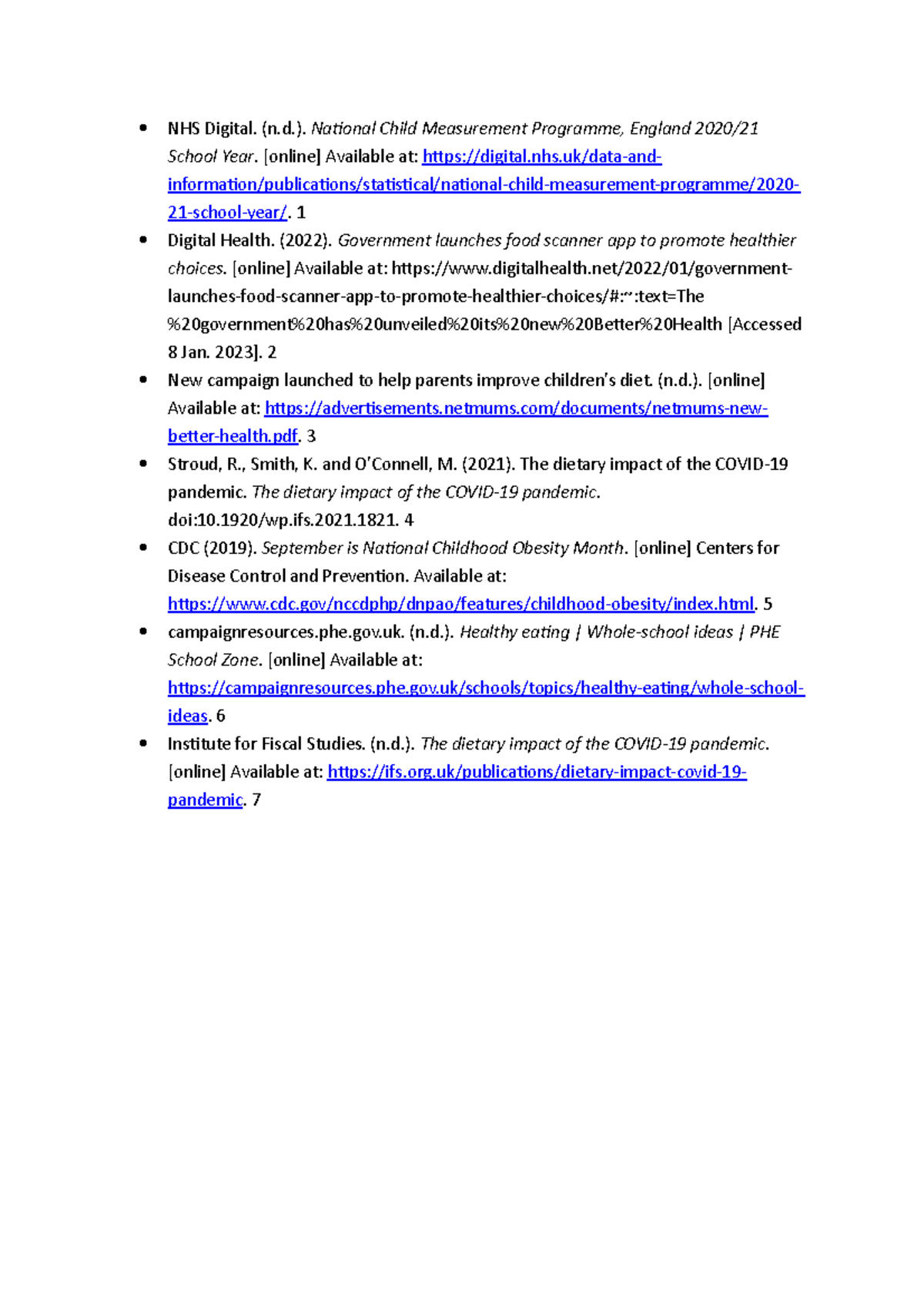 References - NHS Digital. (n.). National Child Measurement Programme ...