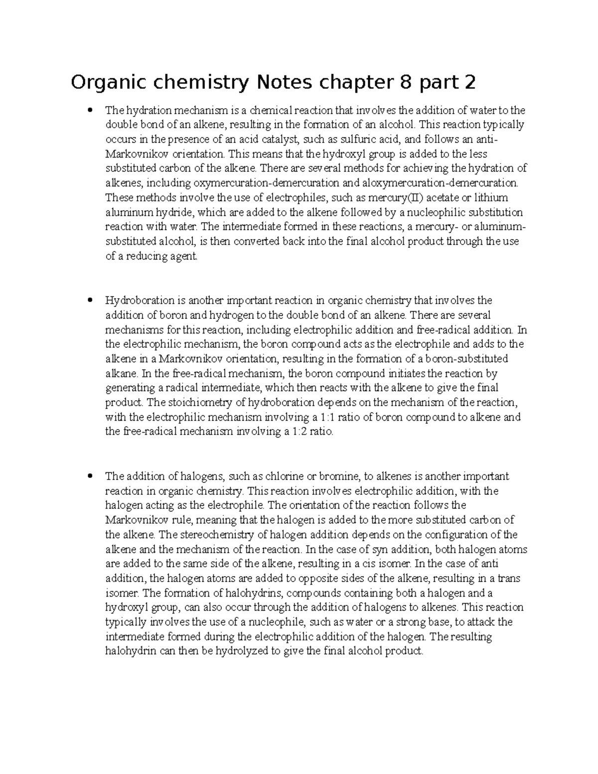 Organic chemistry Notes chapter 8 part 2 - This reaction typically ...