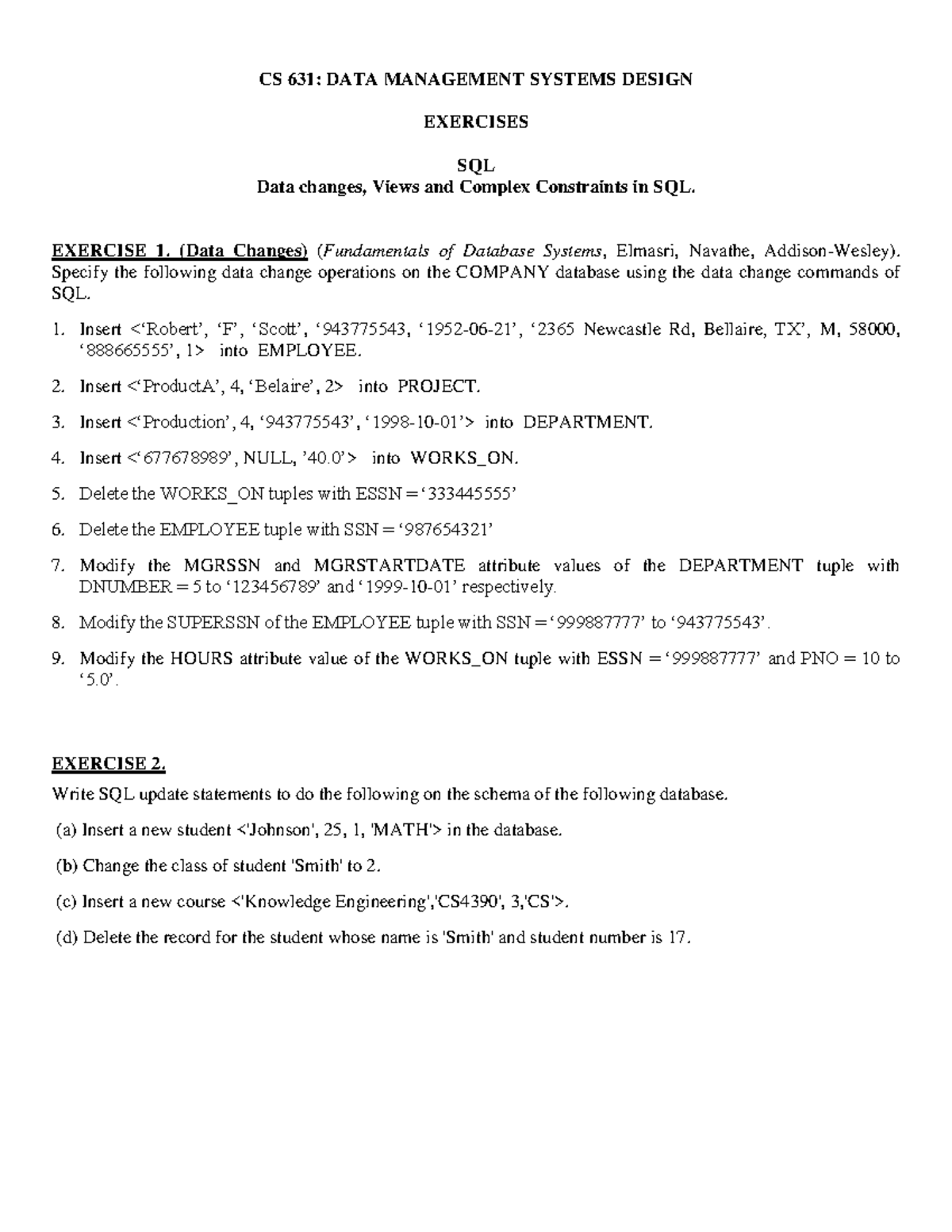 Ex 08 094 Data Chages Views Complex Constraints Cs 631 Data Management Systems Design