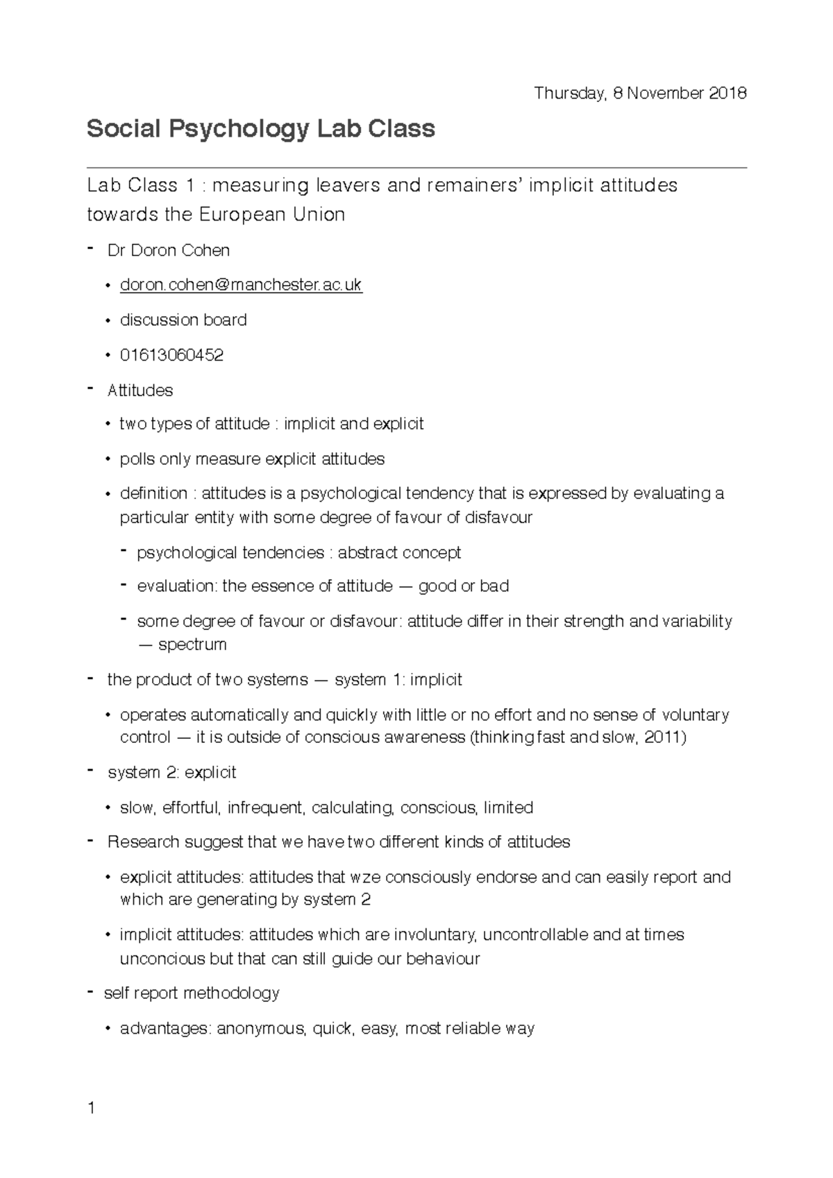 Soc psy lab - Lecture notes all - Social Psychology Lab Class Lab Class ...