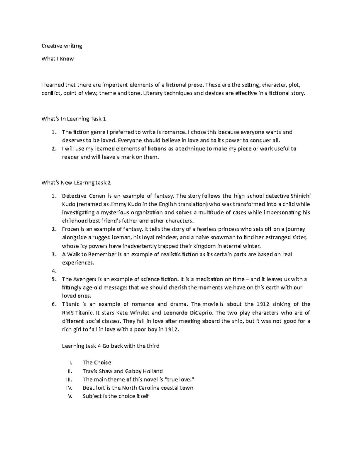 Creative writing week 9 - Creaive wriing What I Know I learned that ...