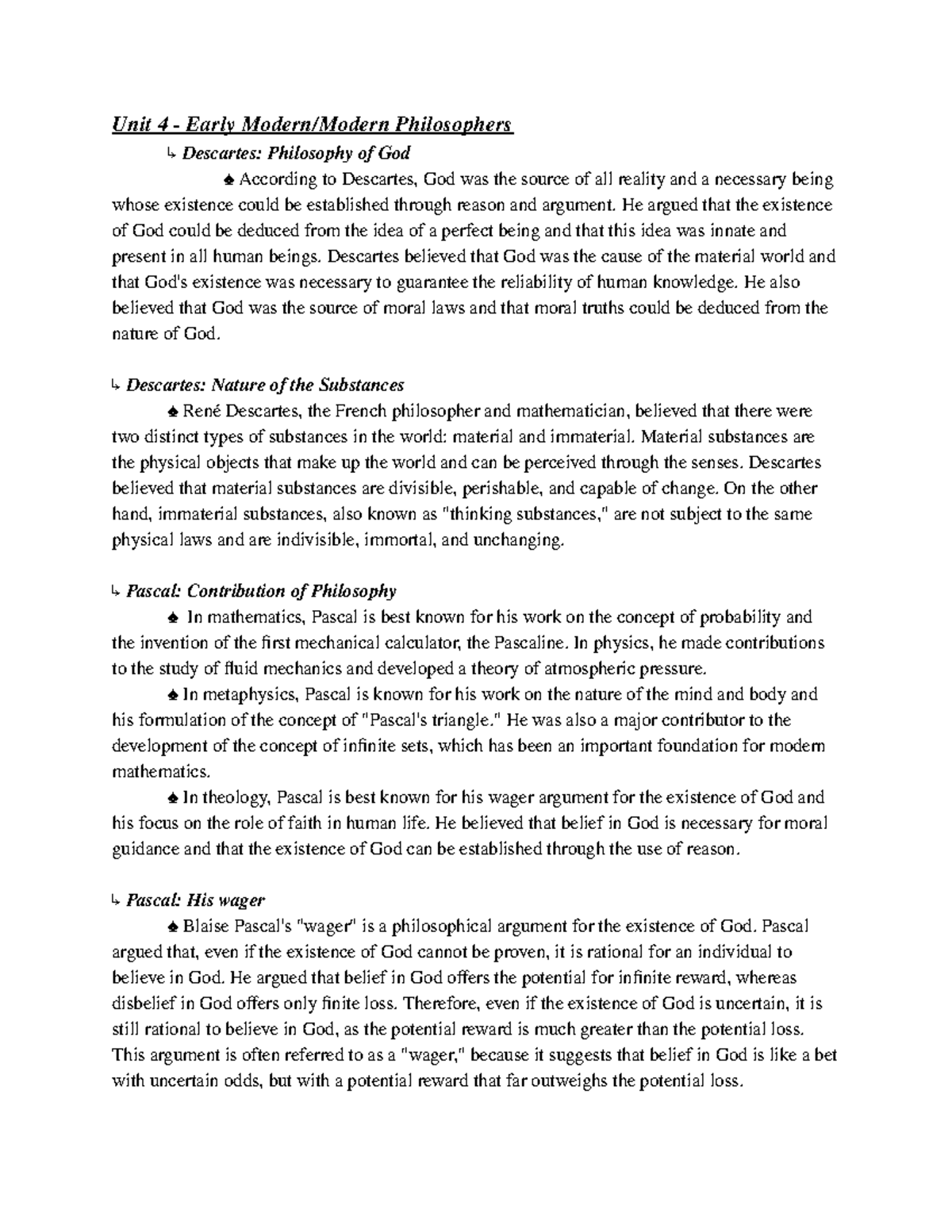 Unit 4 Part 1 Early Modern Modern Philosophers - Unit 4 - Early Modern ...