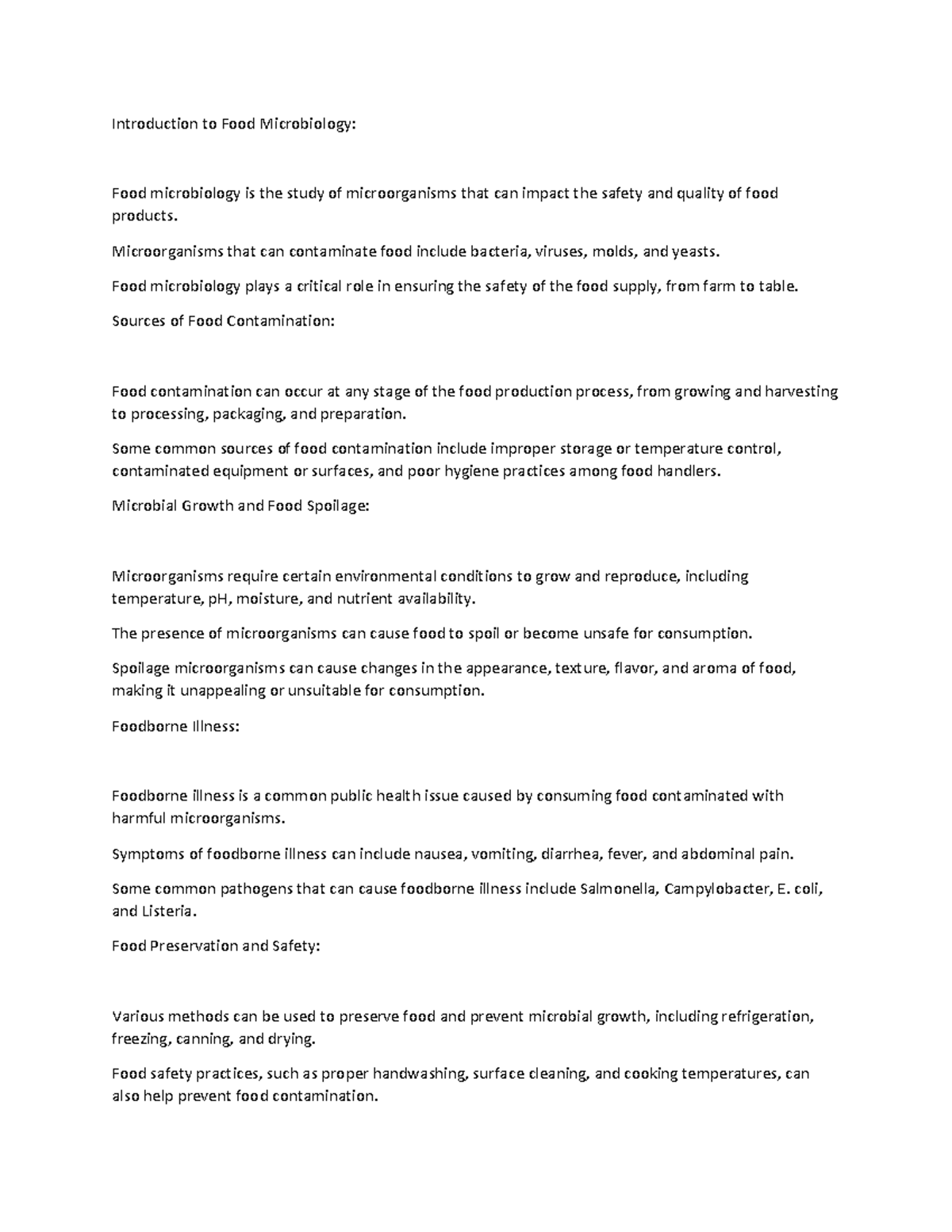 Microbio - Introduction to Food Microbiology: Food microbiology is the ...