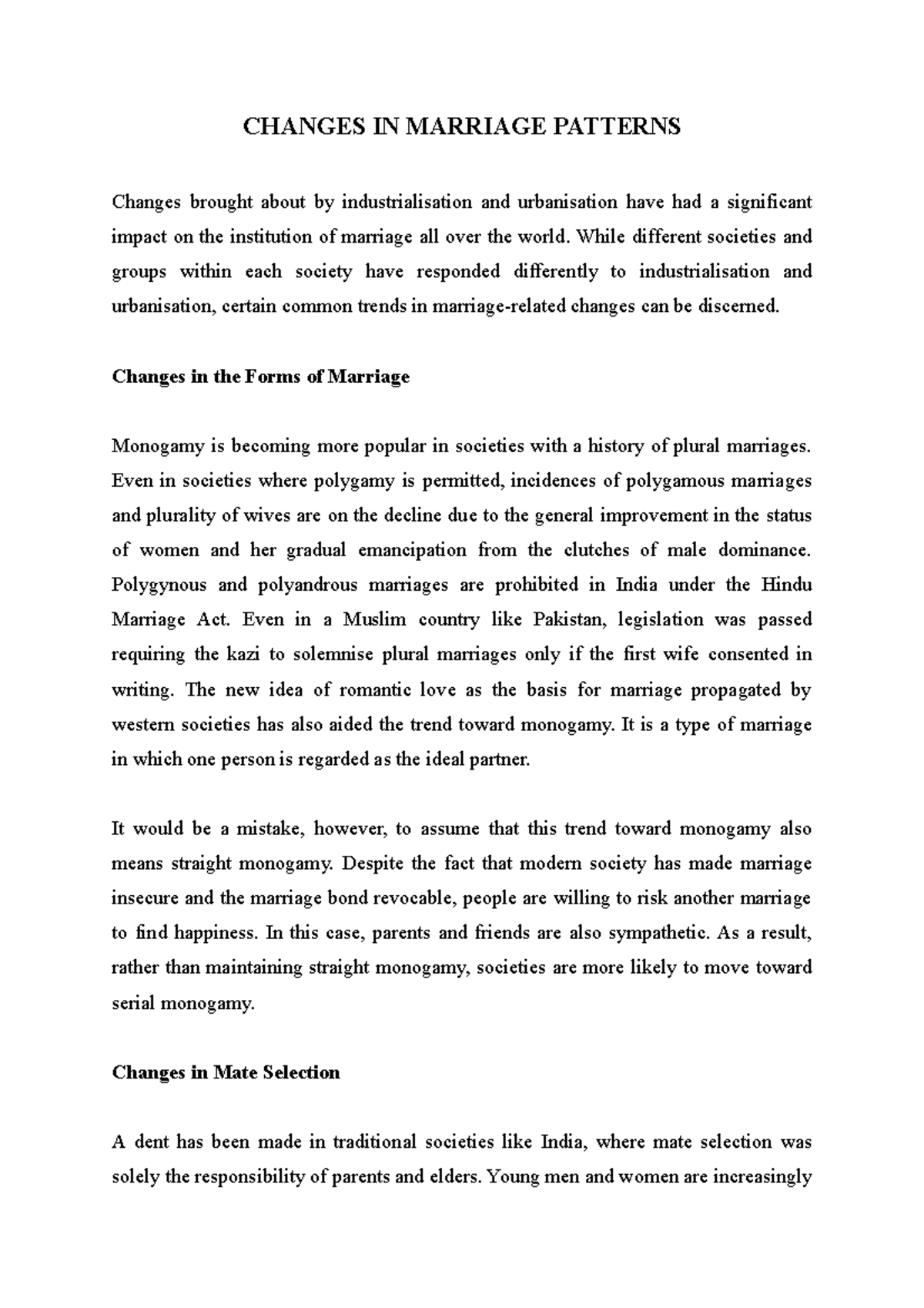 Changes IN Marriage Patterns - CHANGES IN MARRIAGE PATTERNS Changes ...