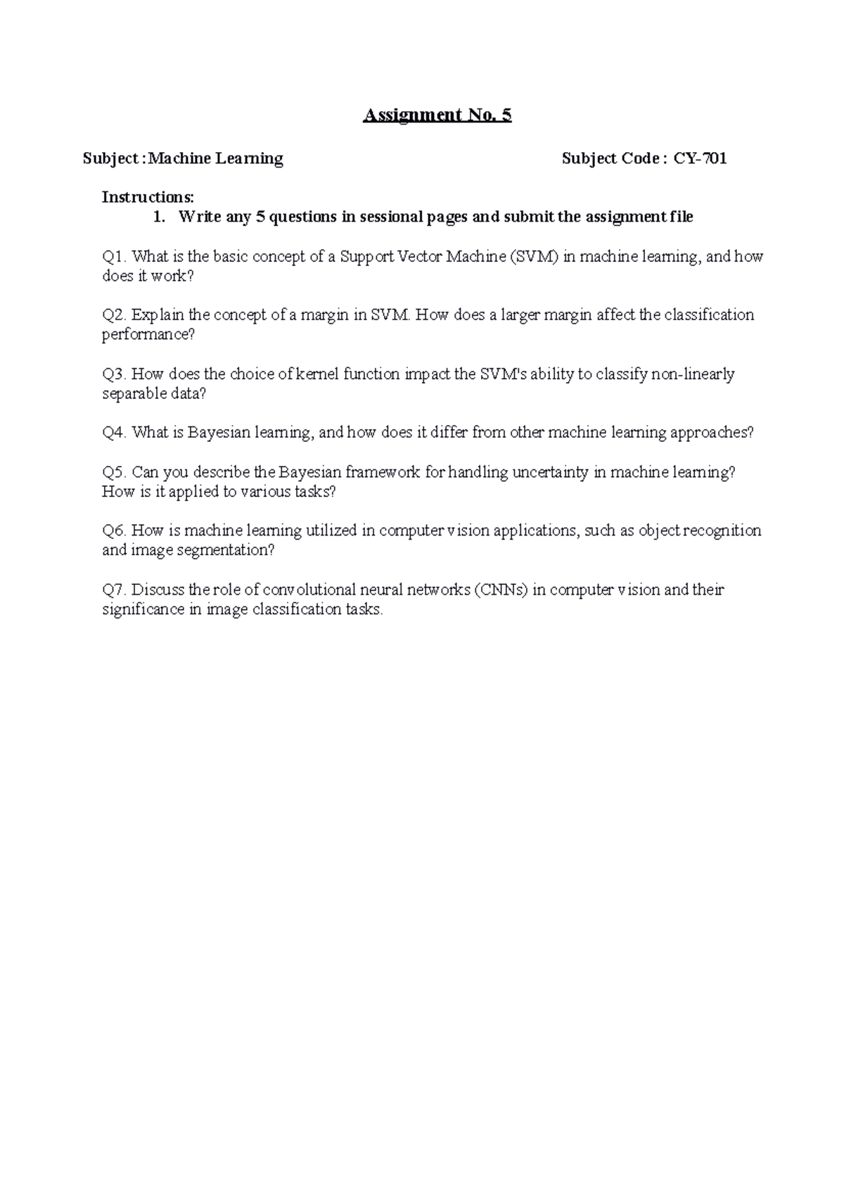 Assignment 59062 54359 6539e6dc40cbc - Assignment No. 5 Subject :Machine Learning Subject Code ...