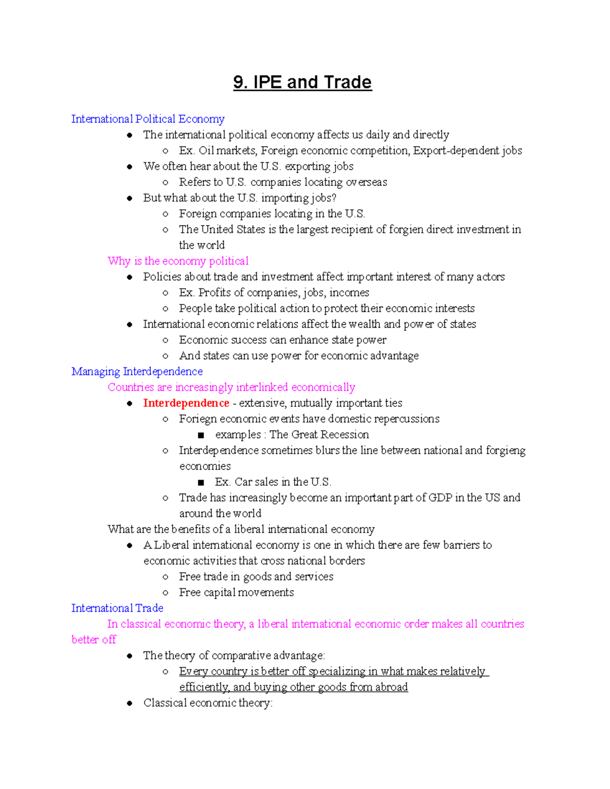 IR 101 Final Study Guide - 9. IPE and Trade International Political ...