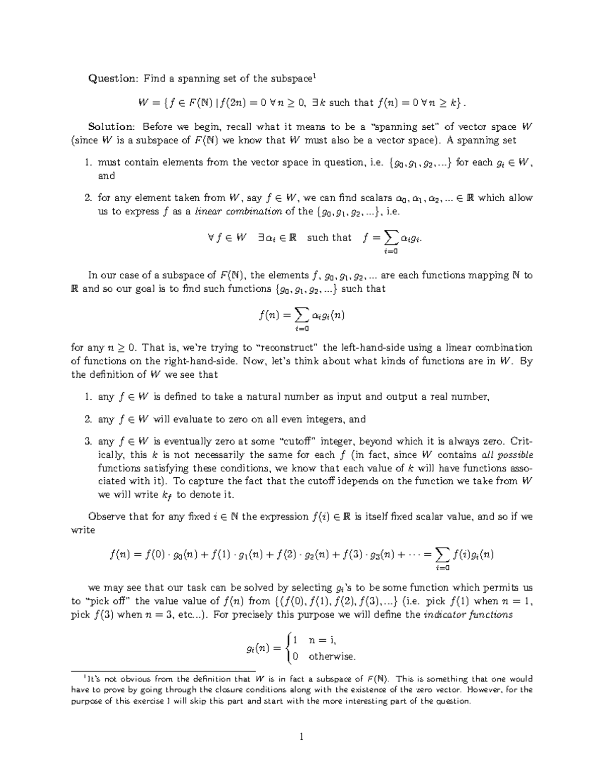 One difficult question: Extra question for subspaces - Question: Find a ...