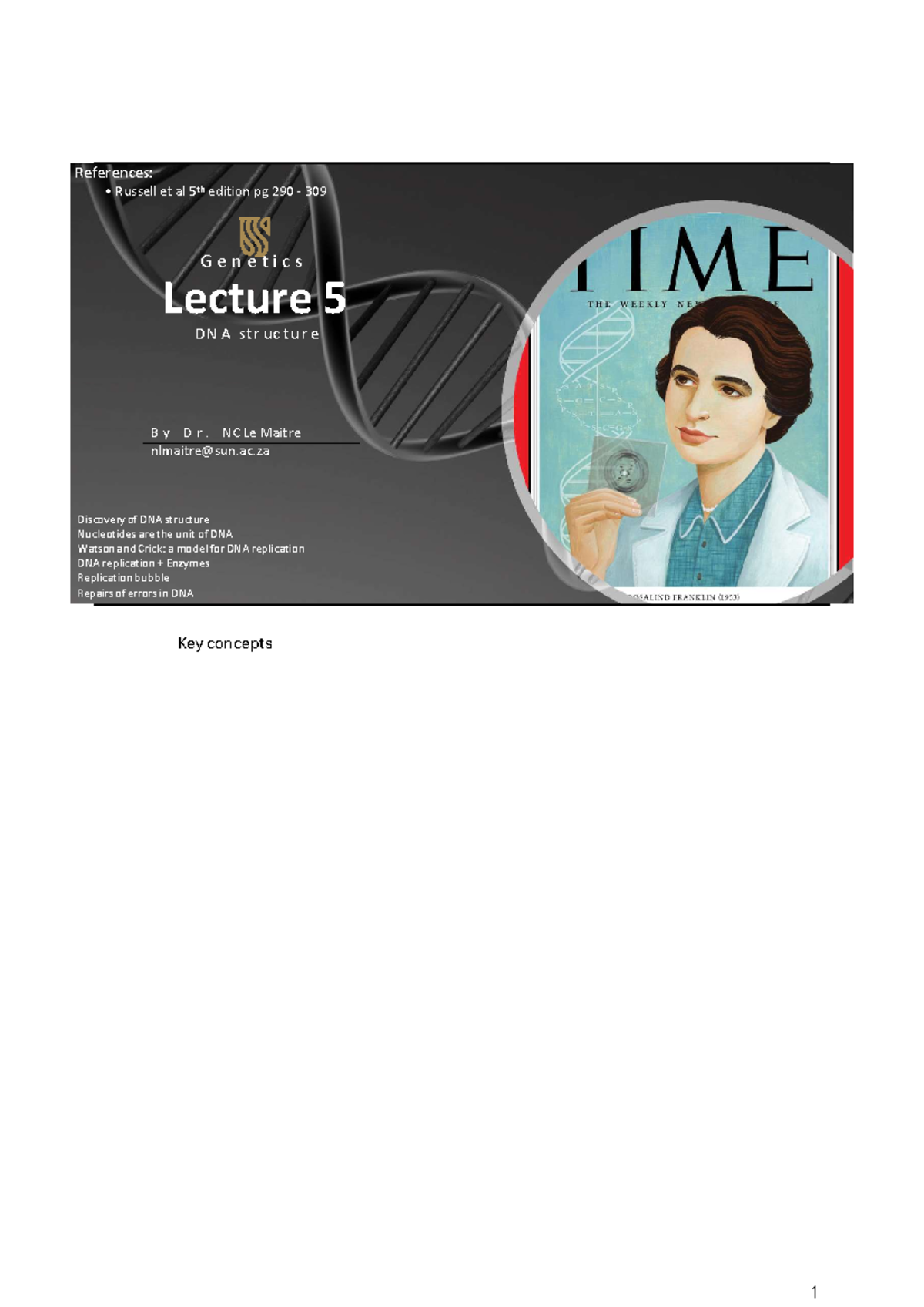 Lecture 5 Dr NC Le Maitre print friendly - G e n e t i c s Lecture 5 DN ...