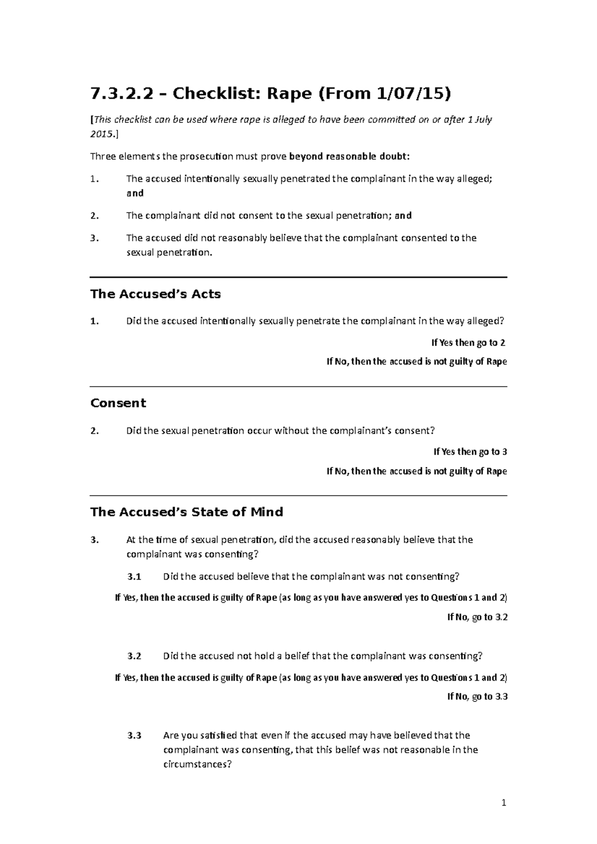 Rape - checklist C - 7.3.2 – Checklist: Rape (From 1/07/15) [This ...