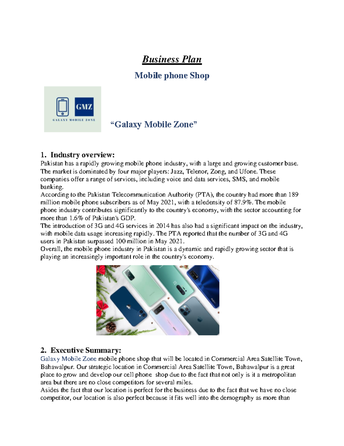Project - Business Plan Mobile phone Shop “Galaxy Mobile Zone” 1 ...