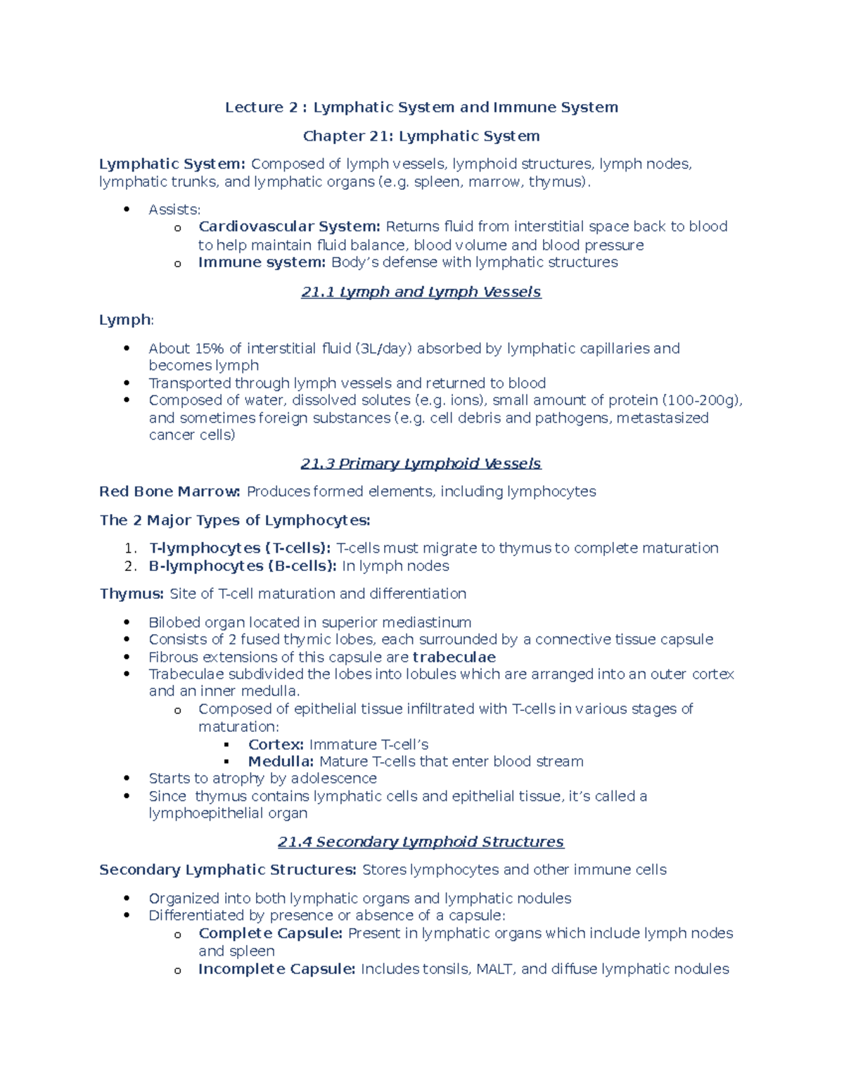 (BIO 110) Anatomy and Physiology #2 - Lecture #2: Immune and Lymphatic ...
