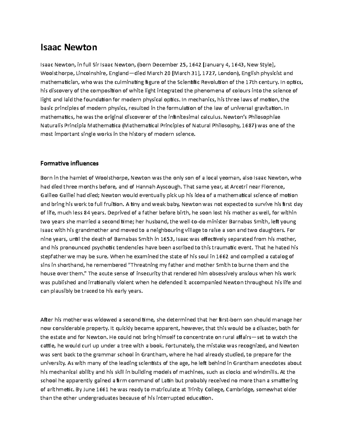 Isaac Newton - In optics, his discovery of the composition of white ...