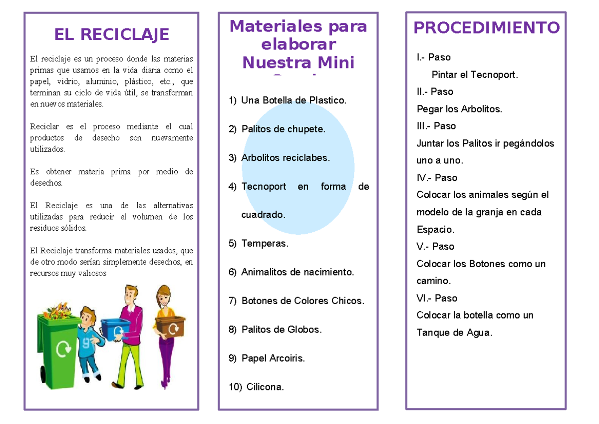 Triptico Trabajo CON Reciclado - EL RECICLAJE El reciclaje es un ...