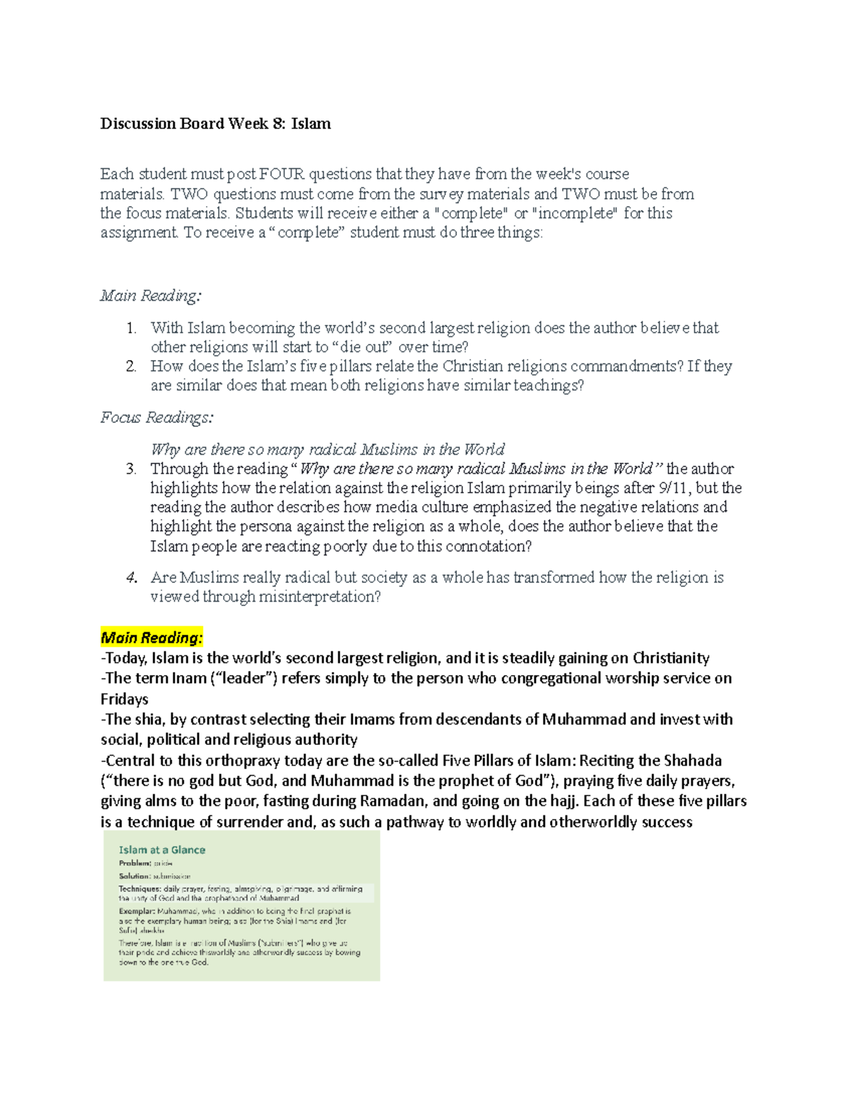 Discussions in the Life of - Discussion Board Week 8: Islam Each ...