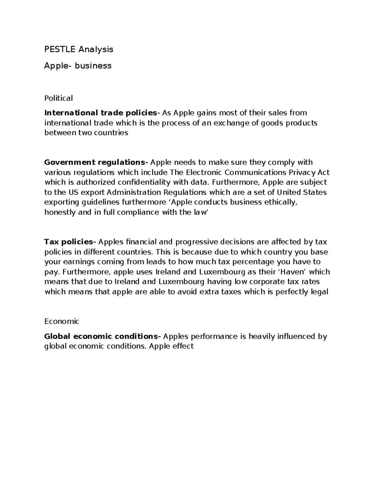 Pestle Anlaysis - business peslte ana - PESTLE Analysis Apple- business ...