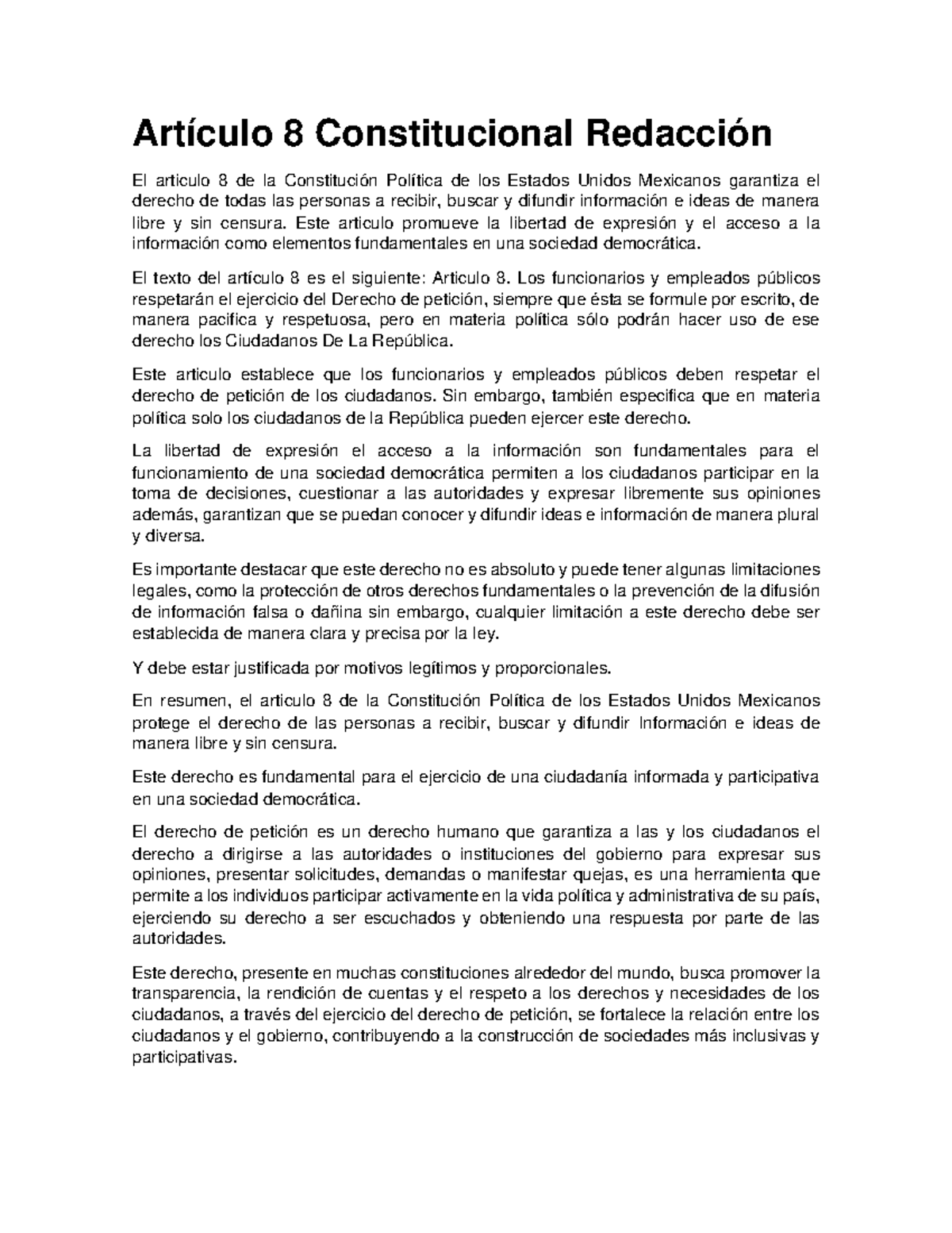 Artículo 8 Constitucional Redacción Tarea De La Semana 8 - Artículo 8 Constitucional Redacción ...