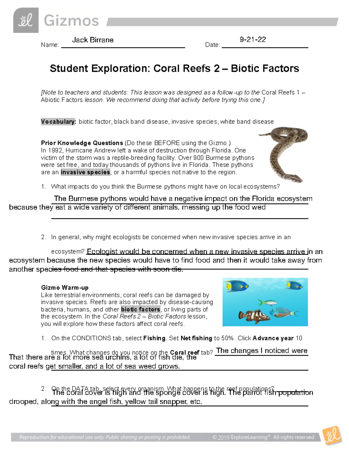 Coral Reefs Gizmo - Name: Date: Student Exploration: Coral Reefs 2 ...