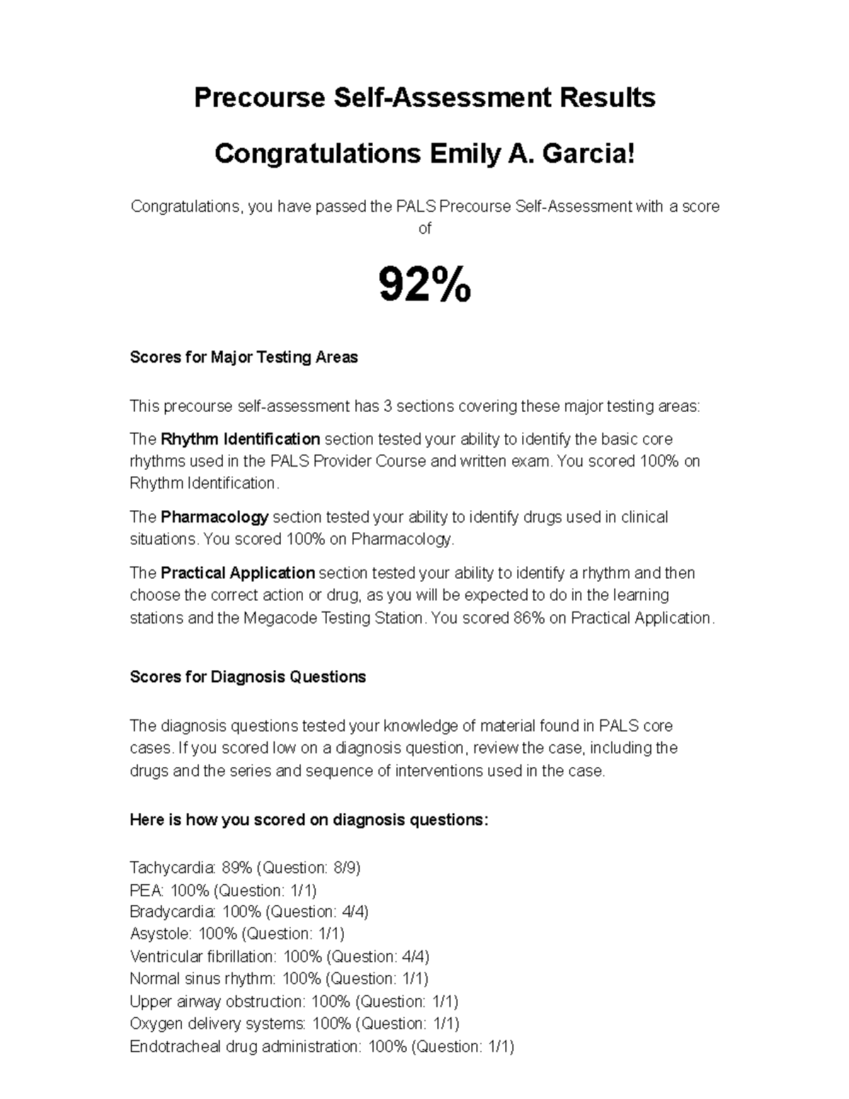 PALS - PALS - Precourse Self-Assessment Results Congratulations Emily A ...