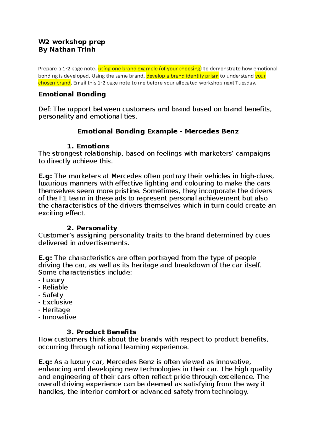 W2 workshop prep - Using the same brand, develop a brand identify prism to understand your ...