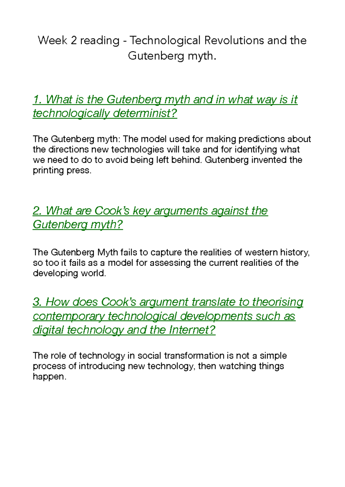 Week 2 - Reading notes - Week 2 reading - Technological Revolutions and ...