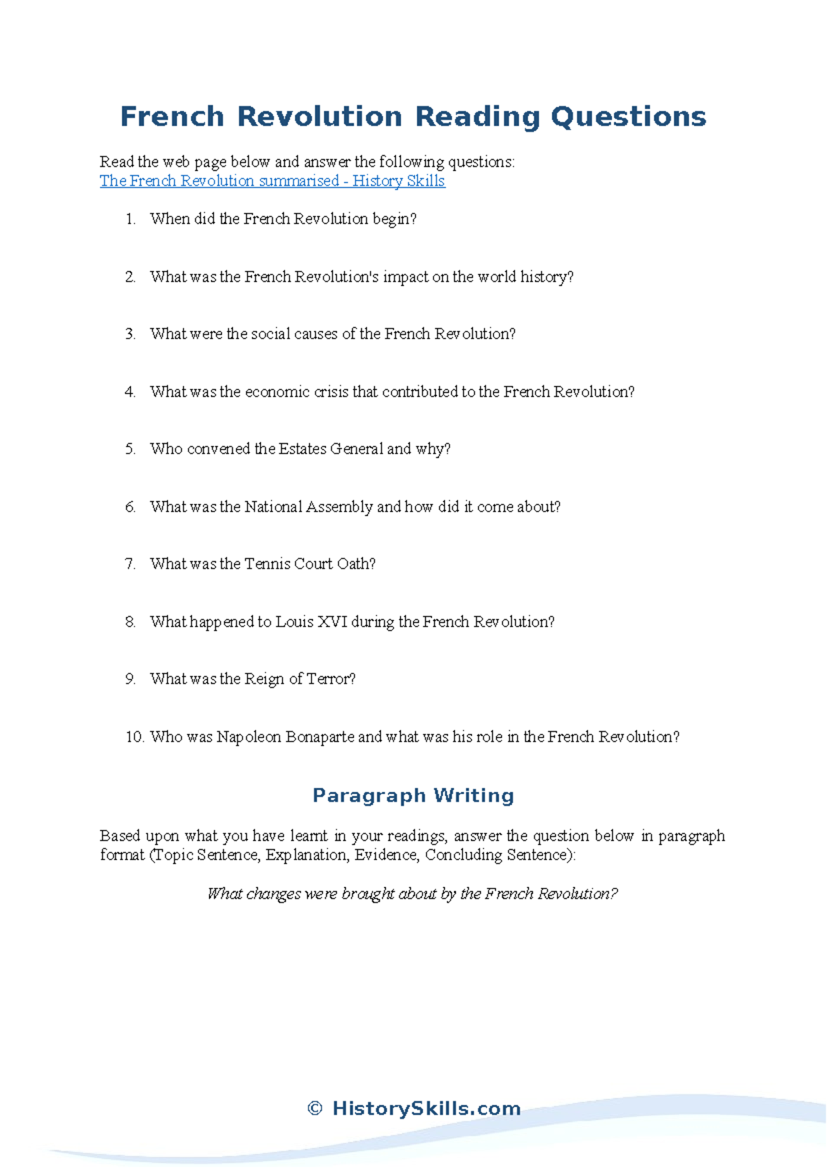 French Revolution Reading Questions - When did the French Revolution ...