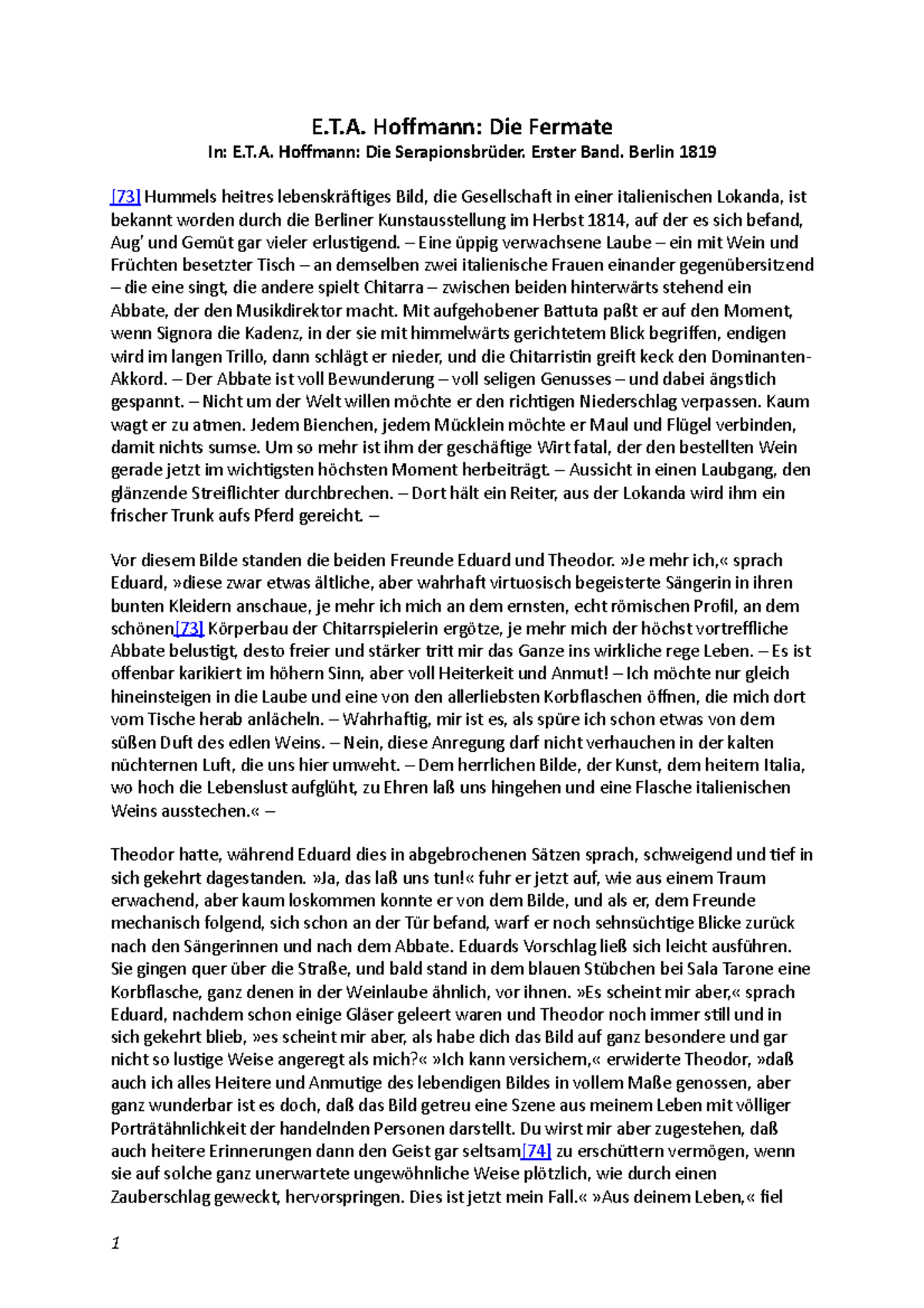 ETA Hoffmann Die Fermate - E.T. Hoffmann: Die Fermate In: E.T. Hoffmann ...