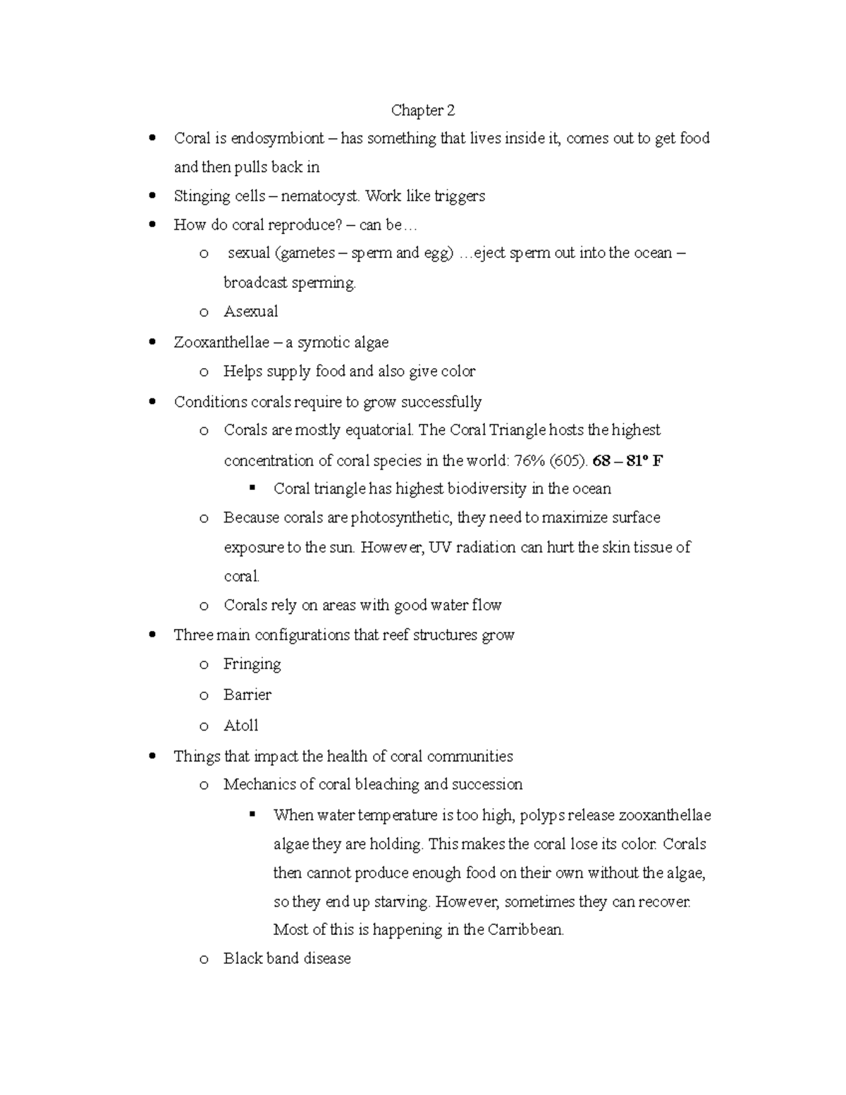 Course Notes for Marine Biology - Chapter 2 Coral is endosymbiont – has ...
