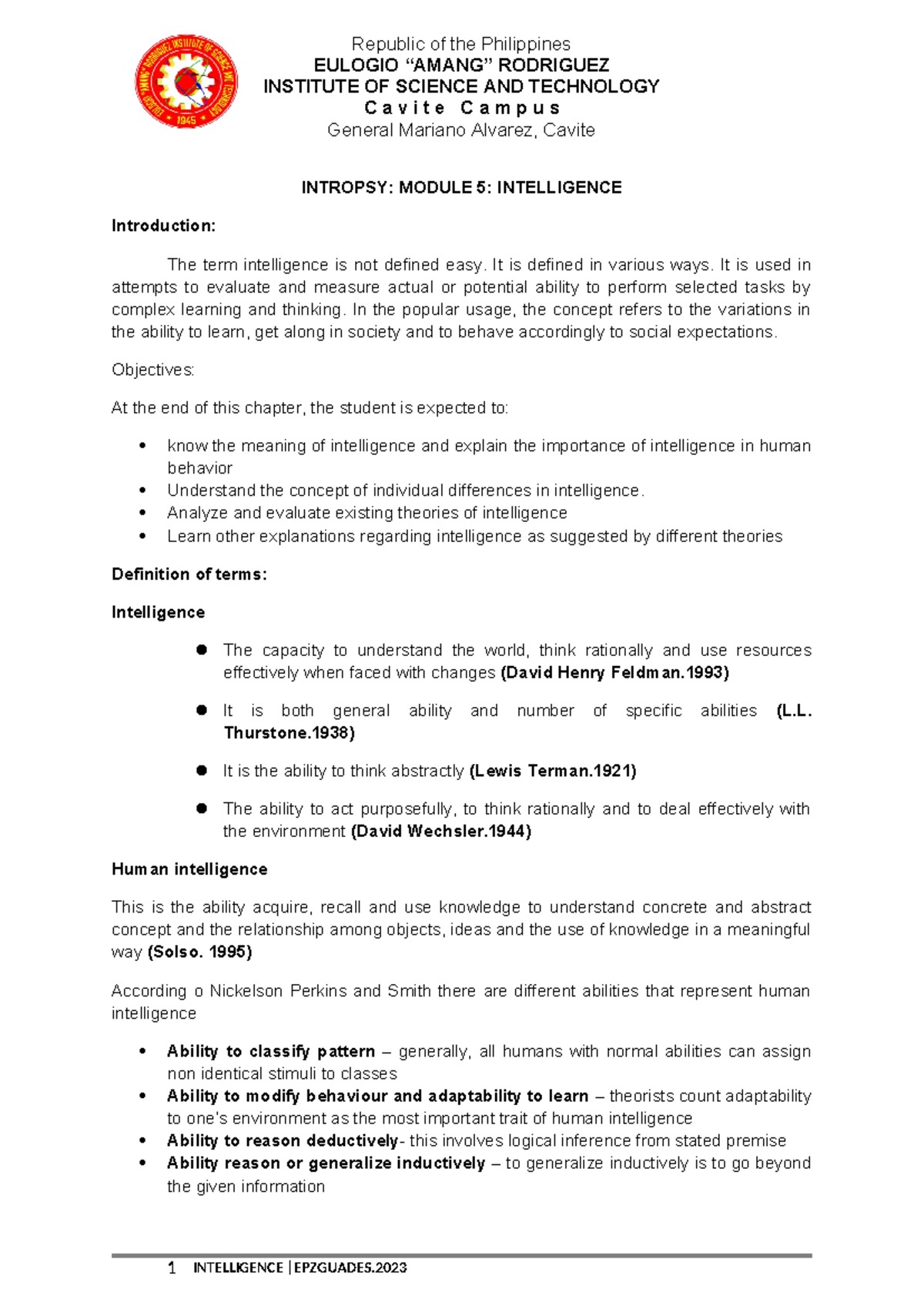 Intropsy- Intelligence - Republic of the Philippines EULOGIO “AMANG ...
