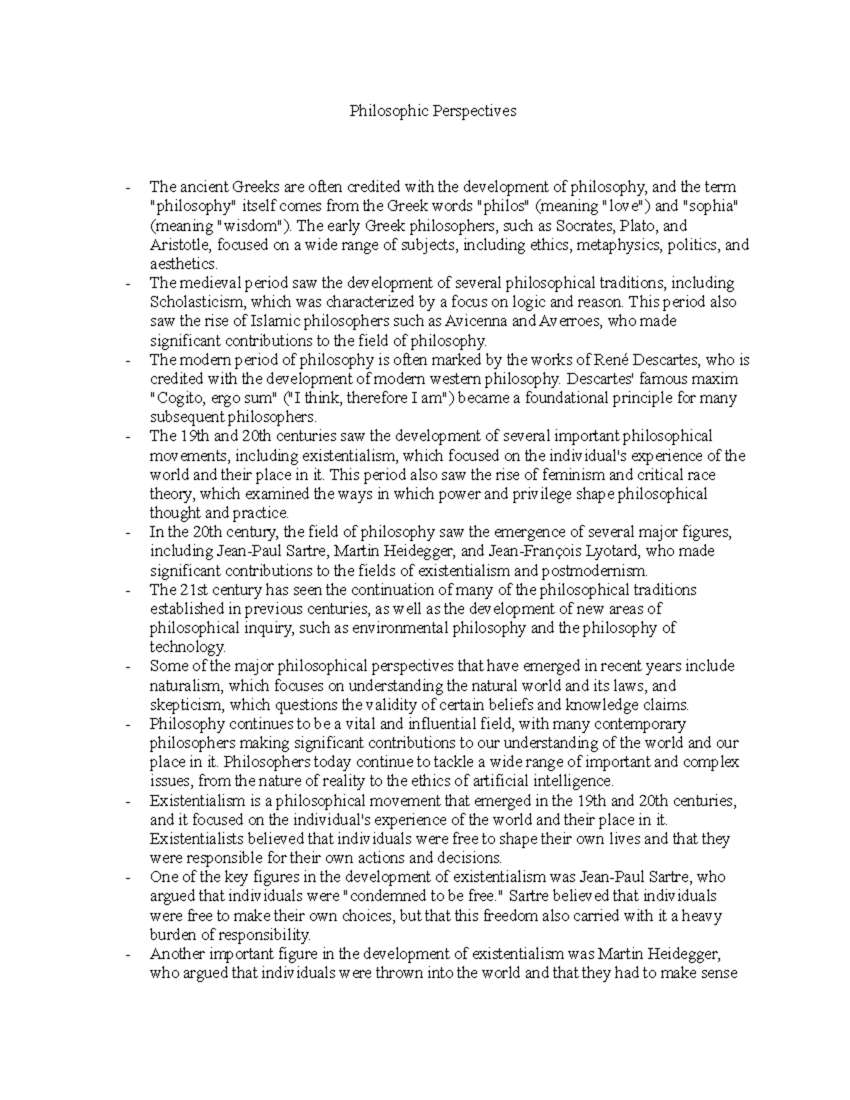 Philosophic Perspectives - The early Greek philosophers, such as ...