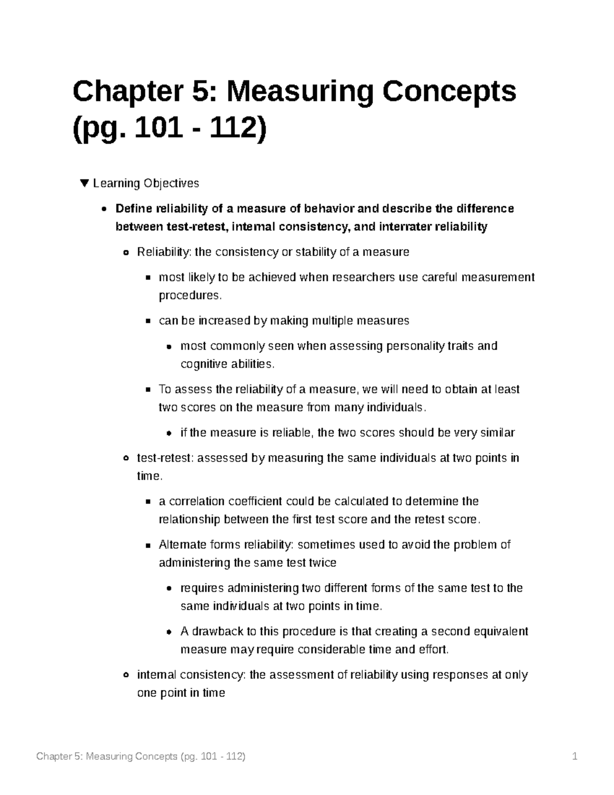 Measuring Concepts (part two) - Chapter 5: Measuring Concepts (pg. 101 ...