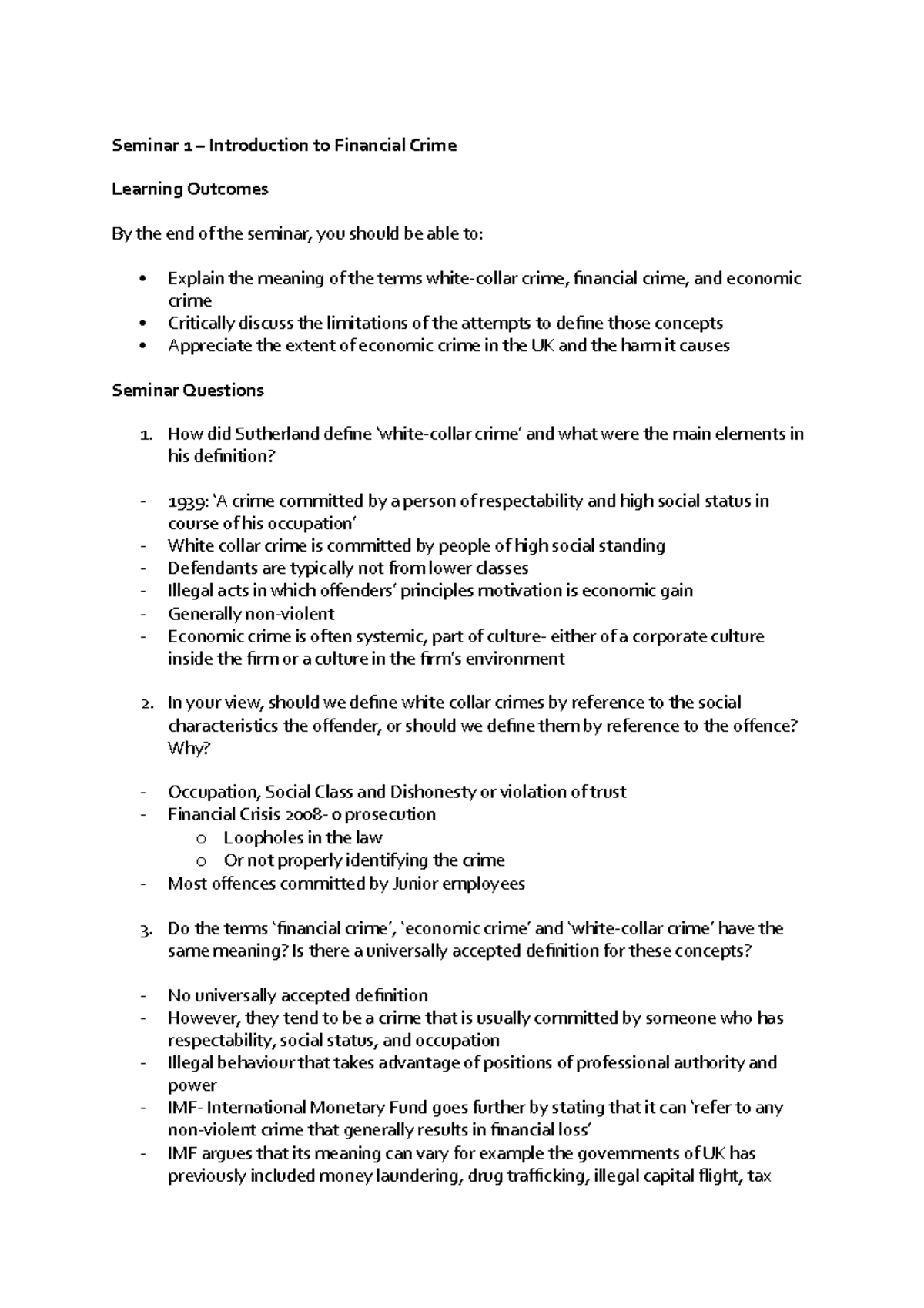 Law of Financial Crime Seminar 1: Introduction to Financial Crime ...