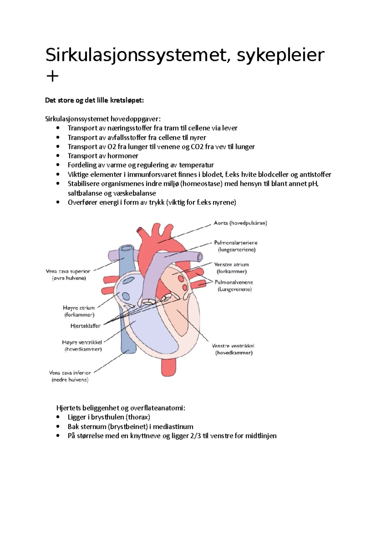 Sirkulasjonssystemet - cava superior/inferior inn til høyre atrium Fra høyre atrium, gjennom ...