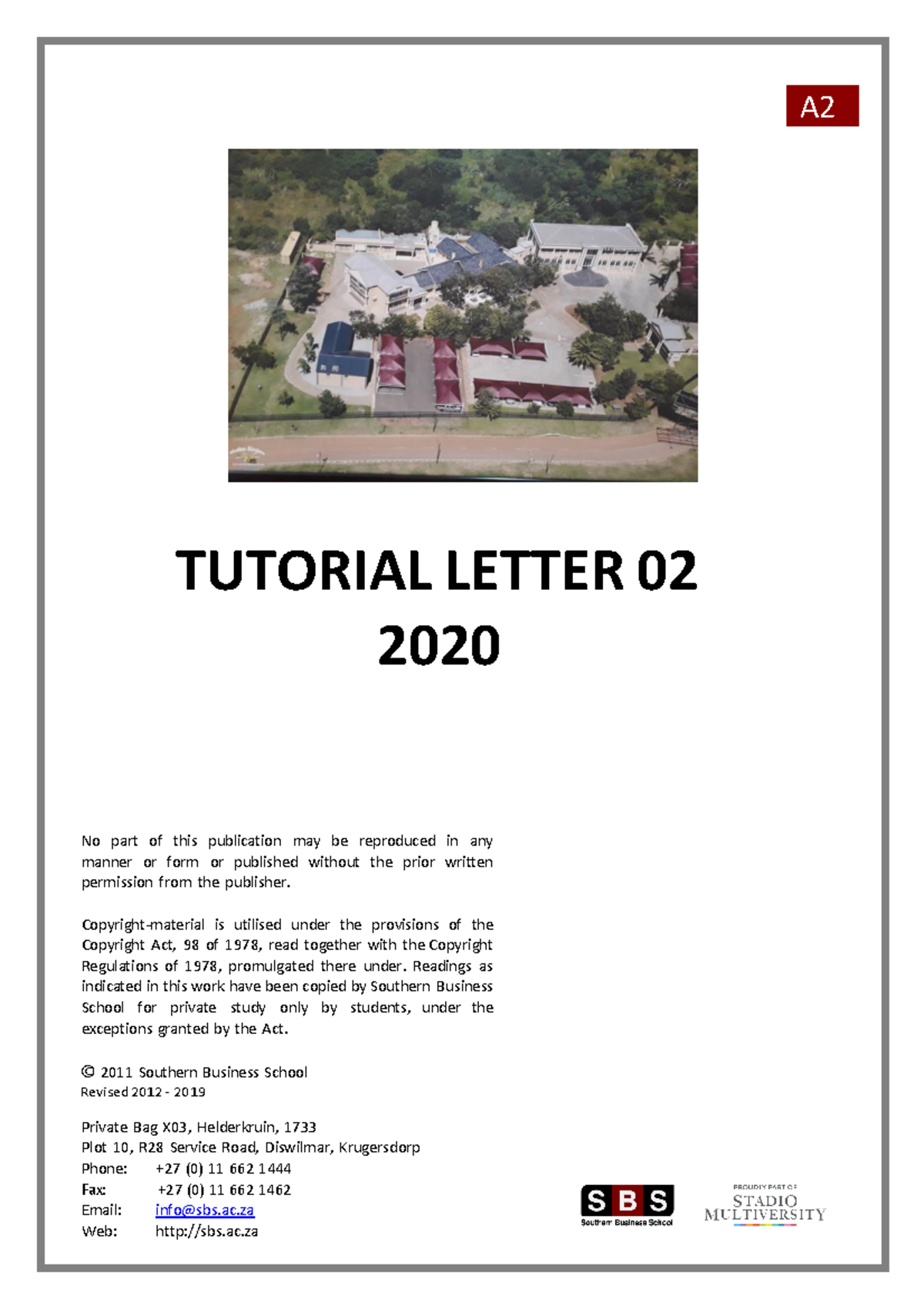 A2 Tutorial Letter 02 (TL02) - TUTORIAL LETTER 02 2020 No part of this ...