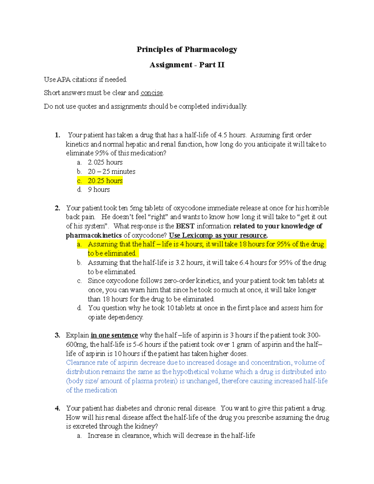 Module 1 Assignment Part2 - Principles of Pharmacology Assignment ...